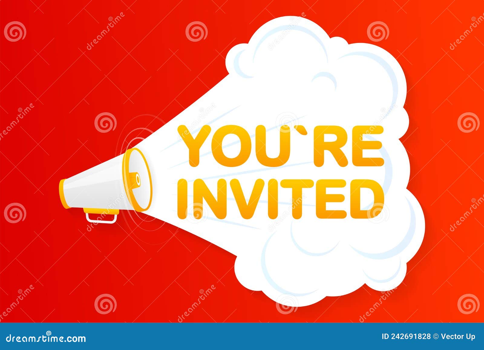 Megaphone Red Banner with You are Invited Sign. Vector Illustration ...