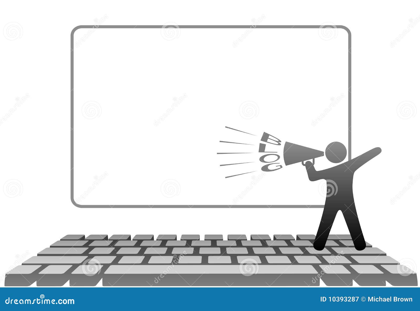 Megaphone Symbol Man BLOGS On Computer Keyboard Cartoon Vector ...