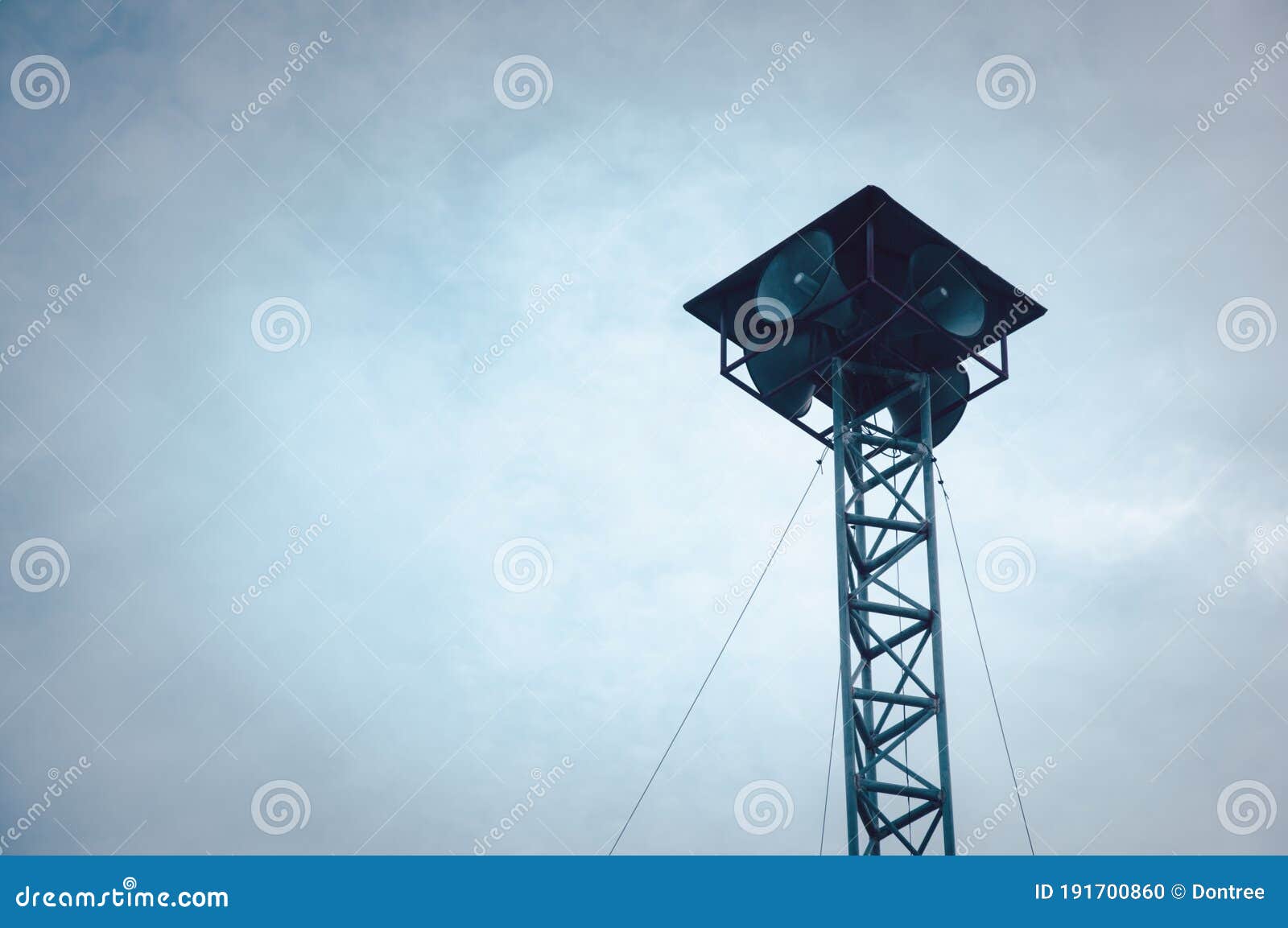 Megaphone Tower Against a White Clouds and Blue Sky Stock Photo - Image ...