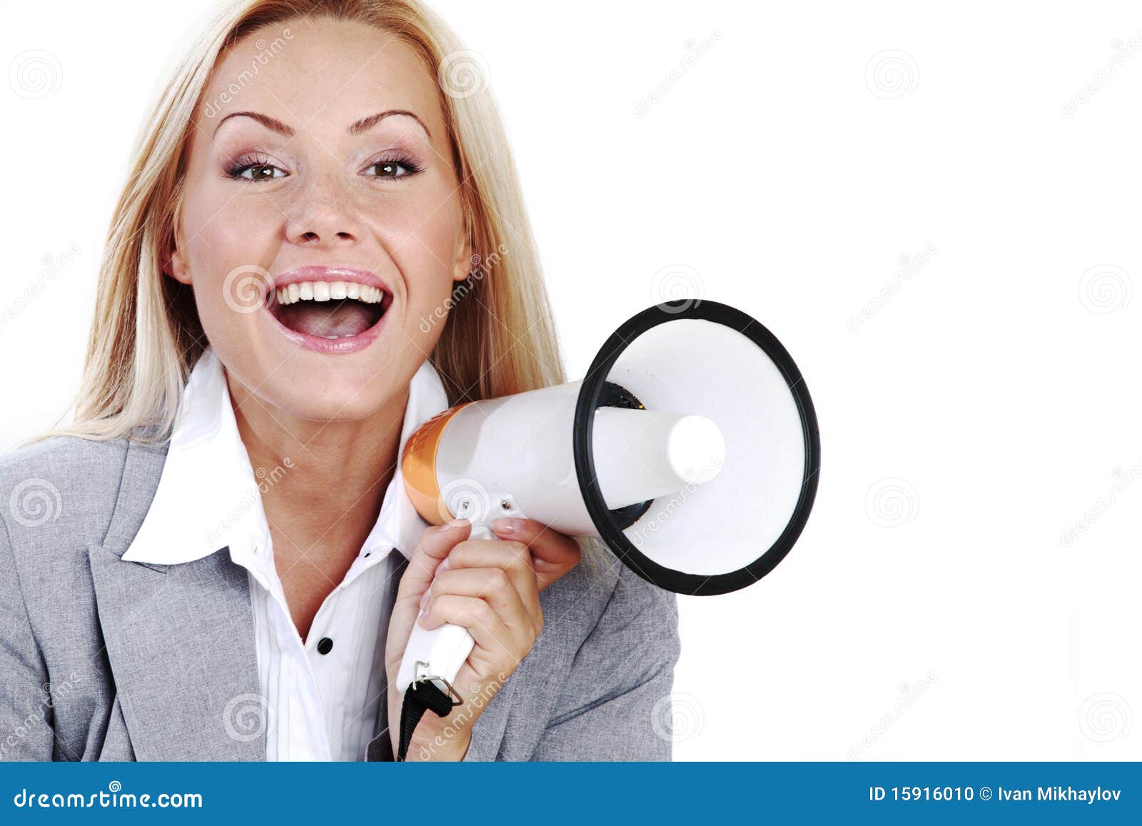 Megaphone woman stock photo. Image of order, bullhorn - 15916010