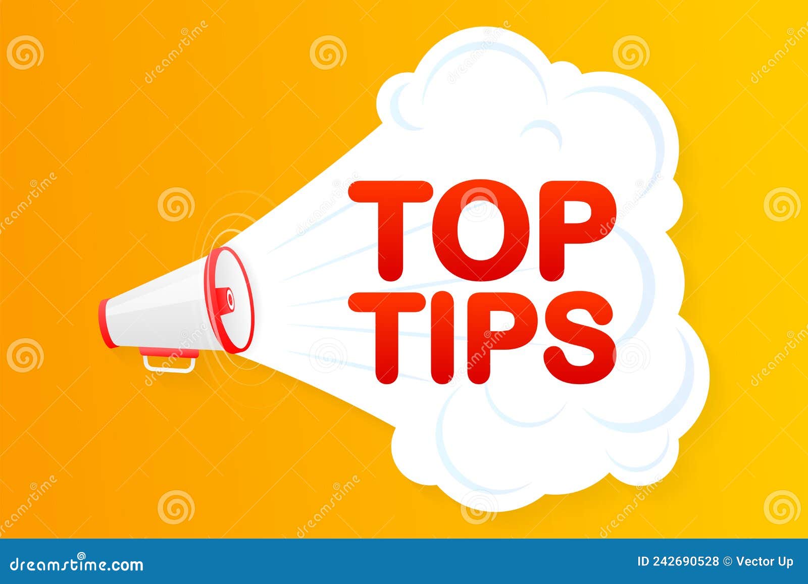Megaphone Yellow Banner with Top Tips Sign. Vector Illustration Stock ...