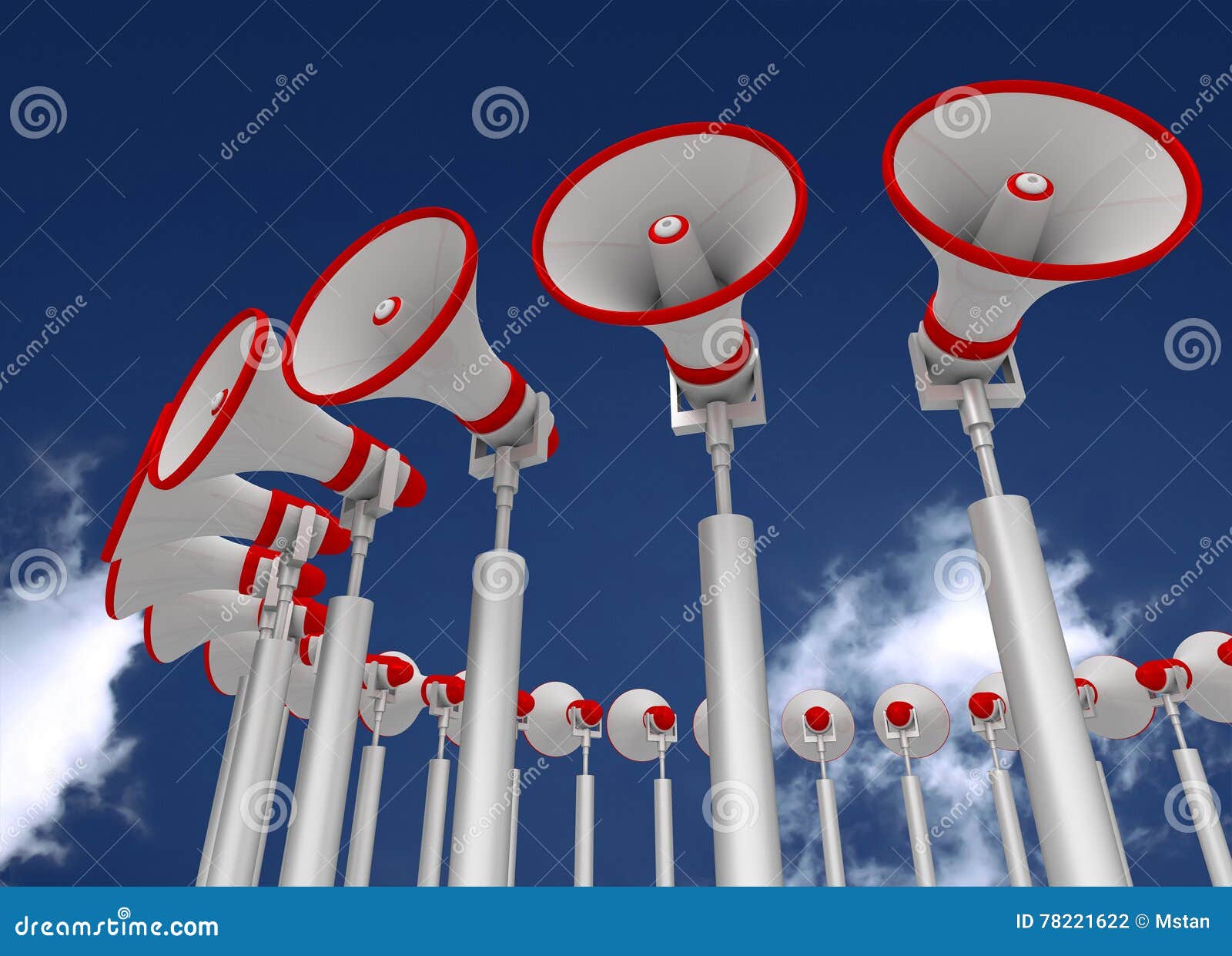 Megaphones on Sky Background 3d Illustration Stock Illustration ...