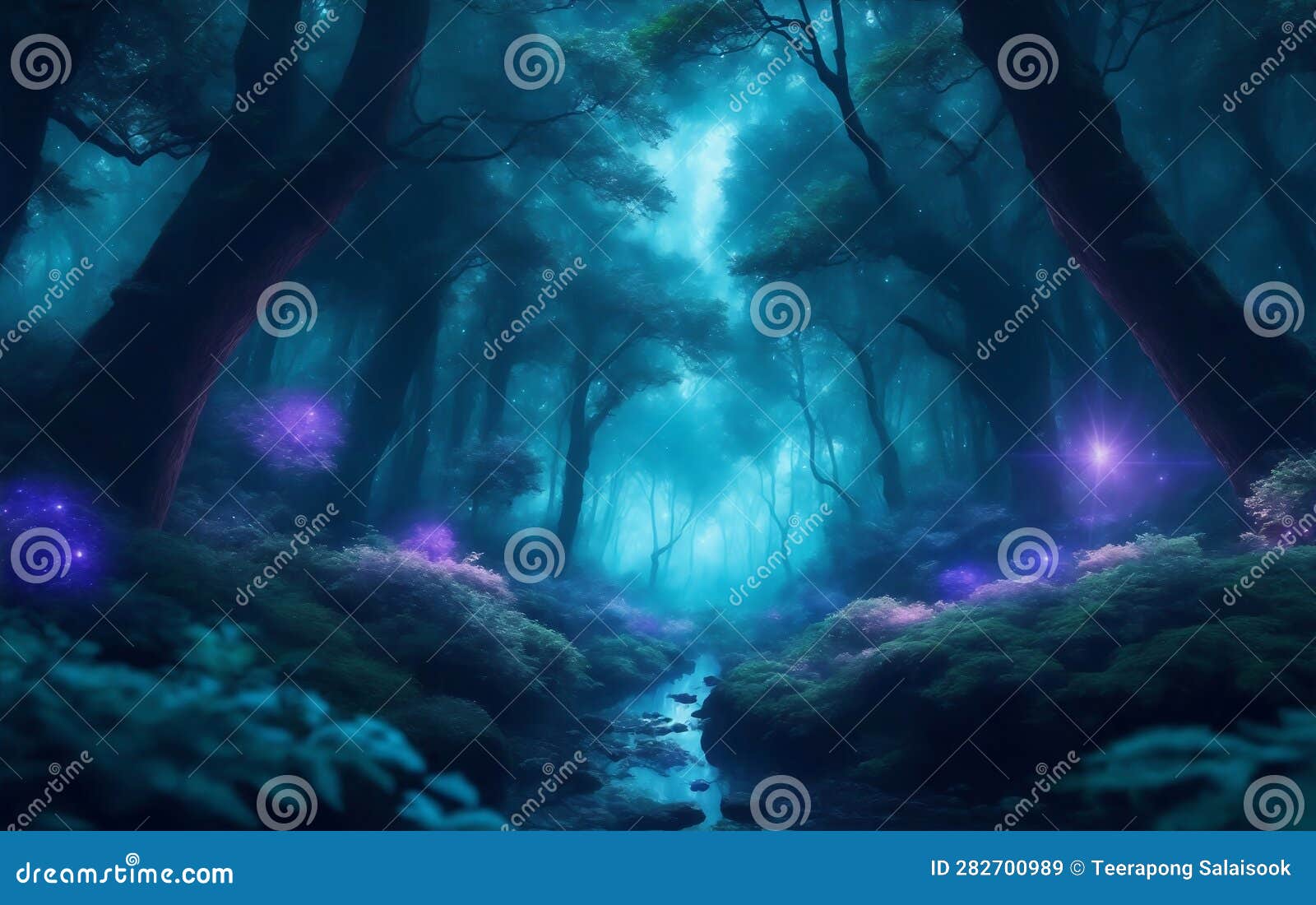 Megical Dreamy Outer Space Forest, Generative AI Illustration Stock ...