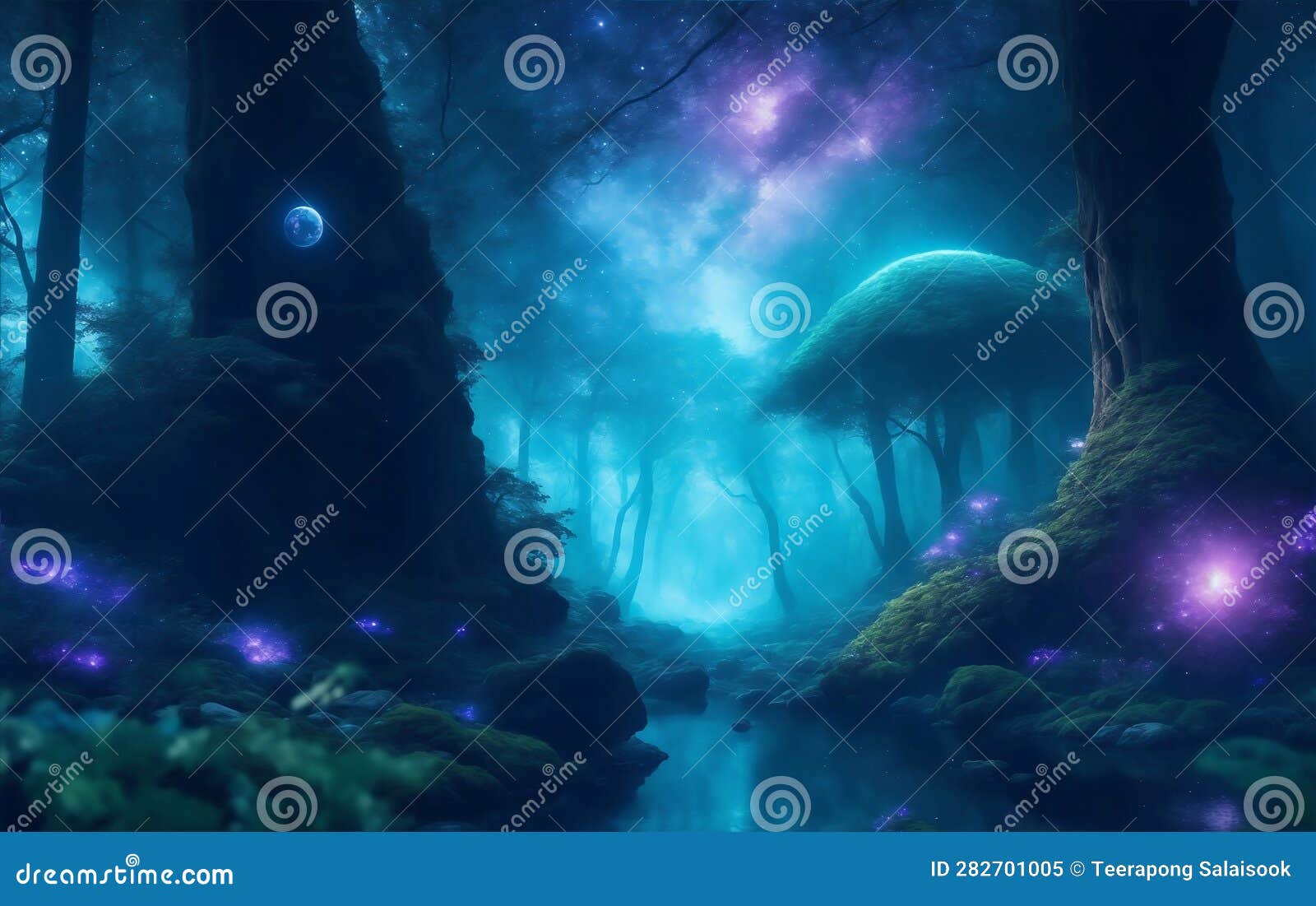 Megical Dreamy Outer Space Forest, Generative AI Illustration Stock ...