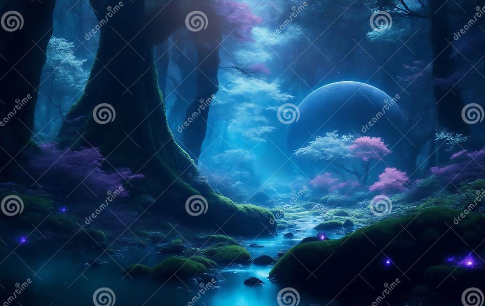 Megical Dreamy Outer Space Forest, Generative AI Illustration Stock ...