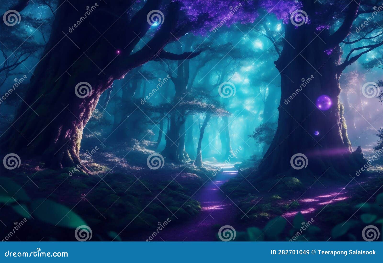 Megical Dreamy Outer Space Forest, Generative AI Illustration Stock ...
