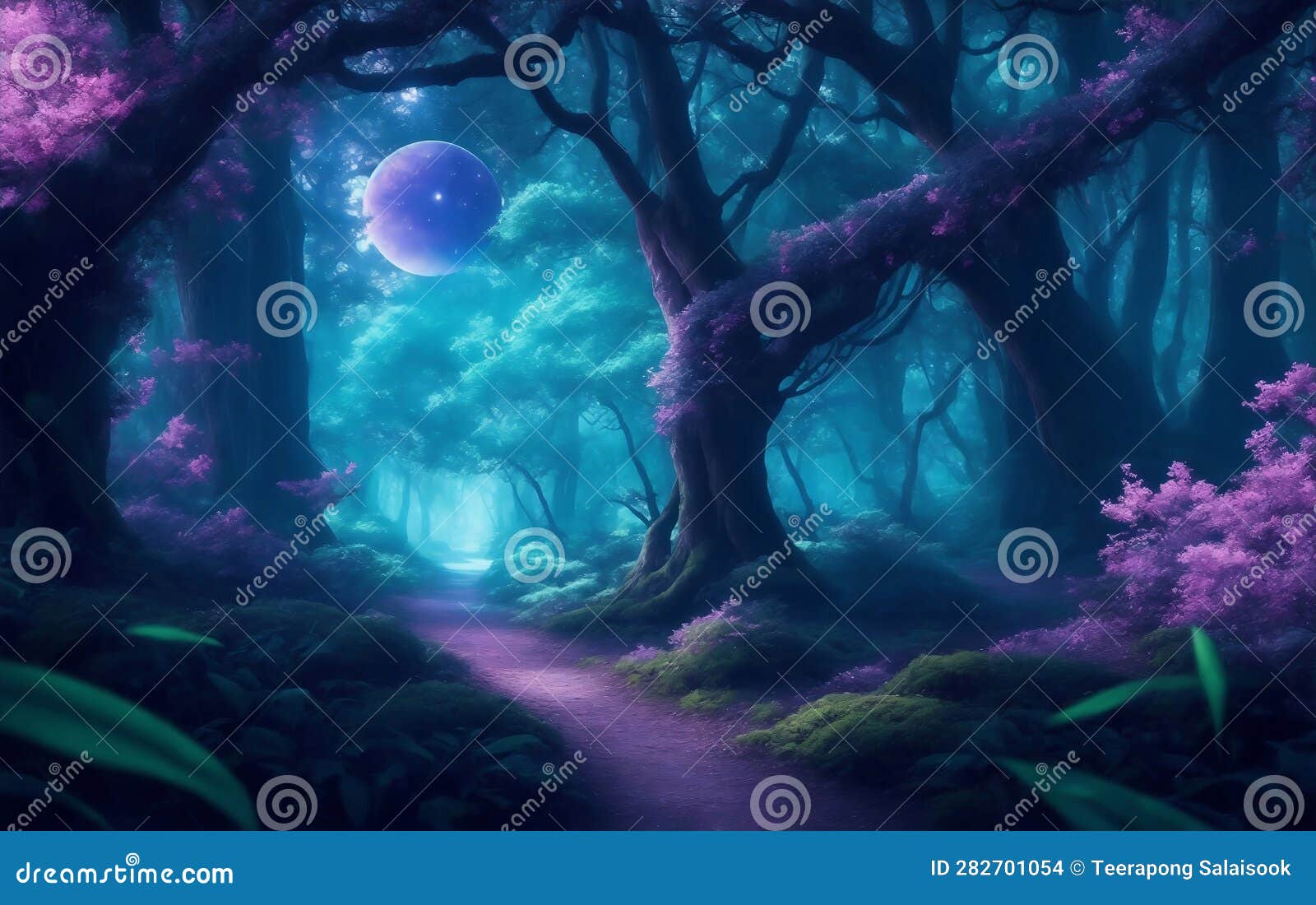 Megical Dreamy Outer Space Forest, Generative AI Illustration Stock ...