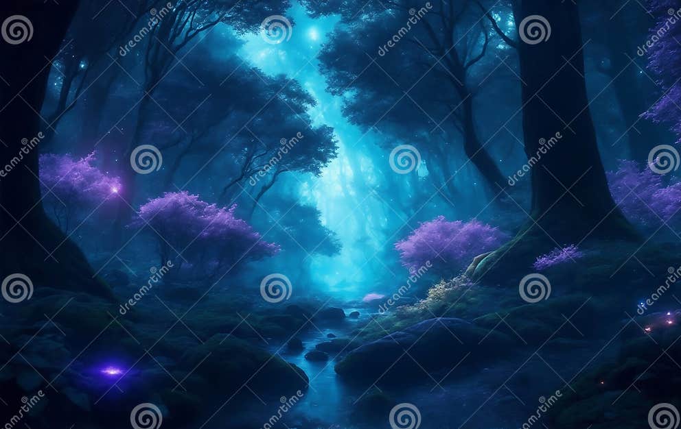 Megical Dreamy Outer Space Forest, Generative AI Illustration Stock ...