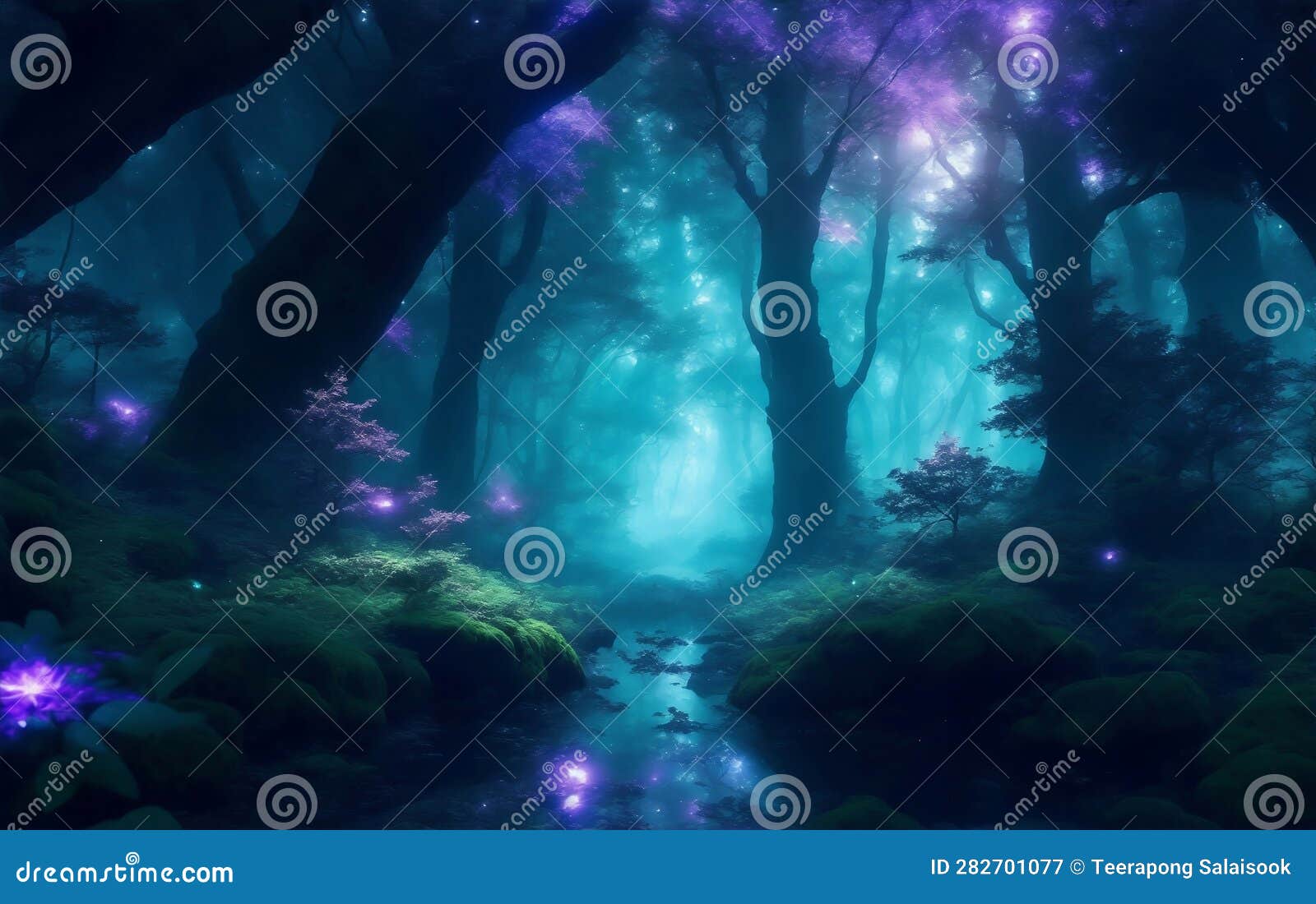 Megical Dreamy Outer Space Forest, Generative AI Illustration Stock ...