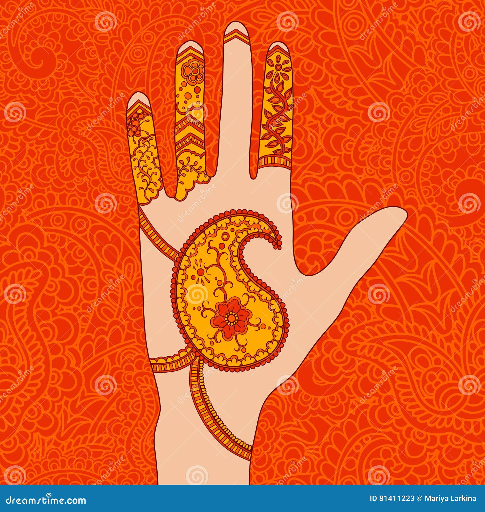 Mehendi hand. stock vector. Illustration of orange, print - 81411223