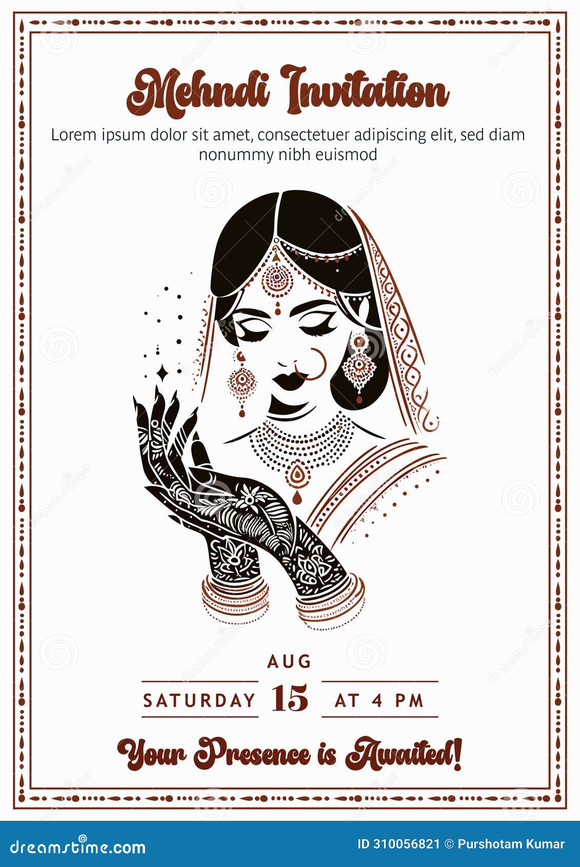 Mehndi card template stock vector. Illustration of traditional - 310056821