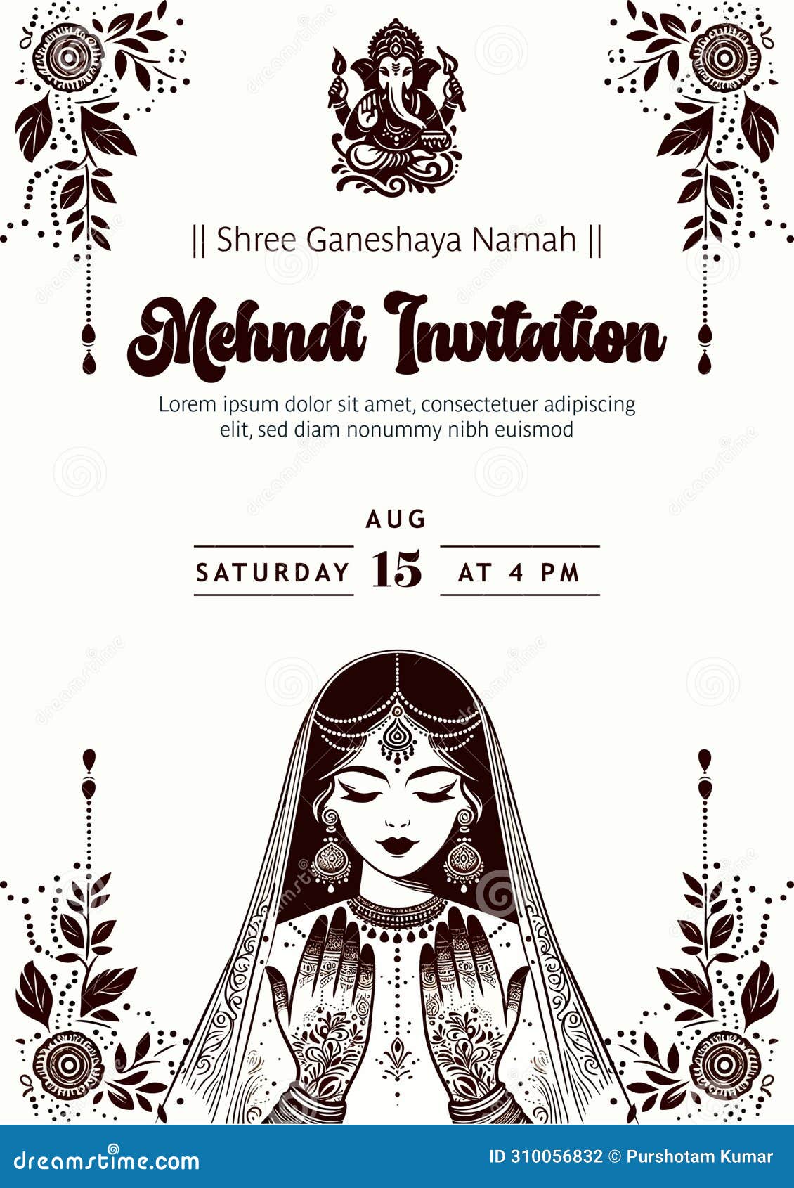 Mehndi Invitation template stock vector. Illustration of hinduism ...