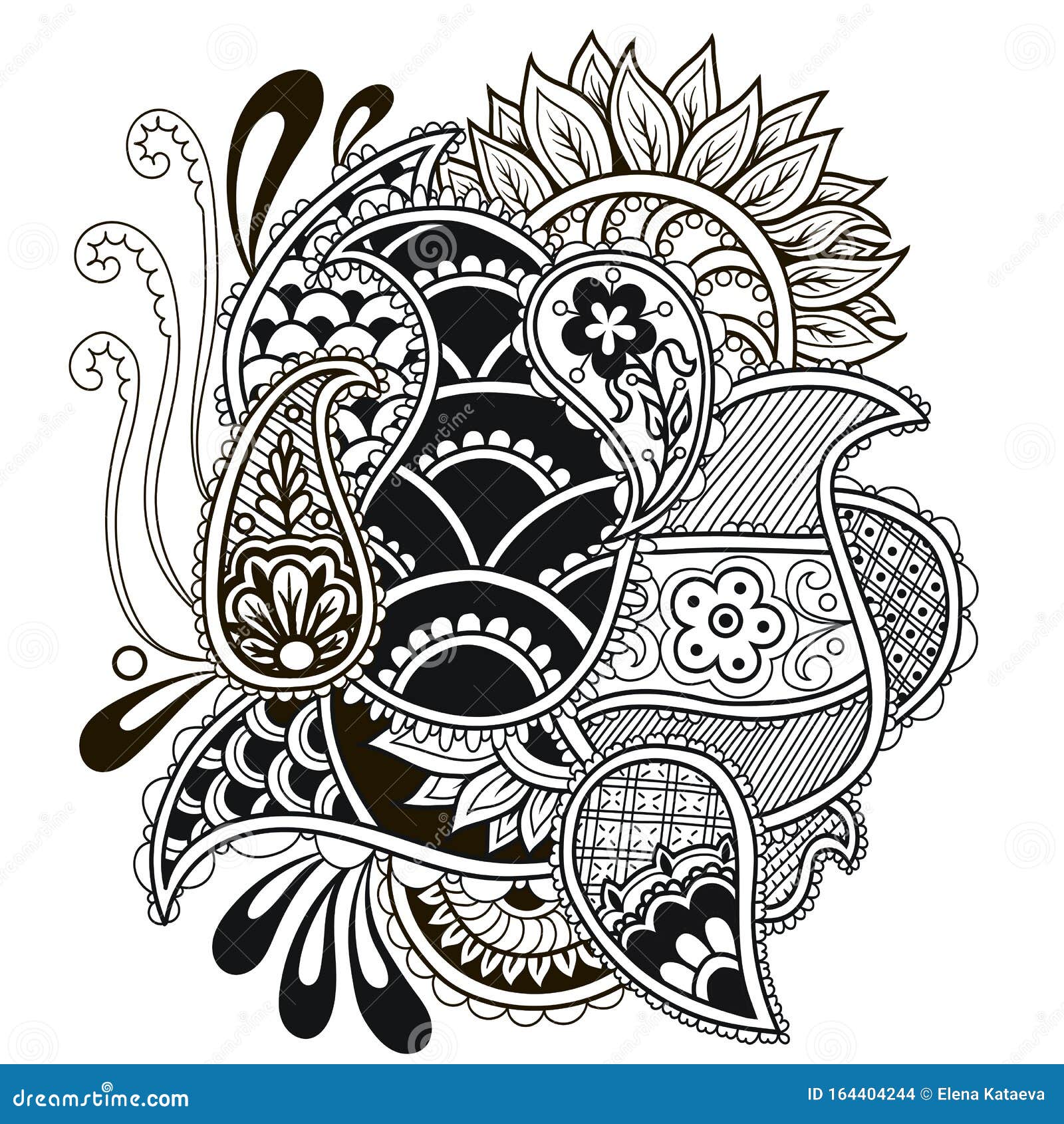 Mehndi Flower and Leaf Ornament Stock Illustration - Illustration of ...