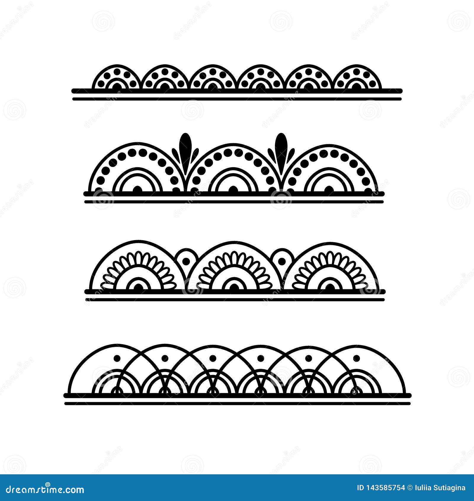 Mehndi Style Simple Elements. Set of Creative Border Ornaments Stock ...