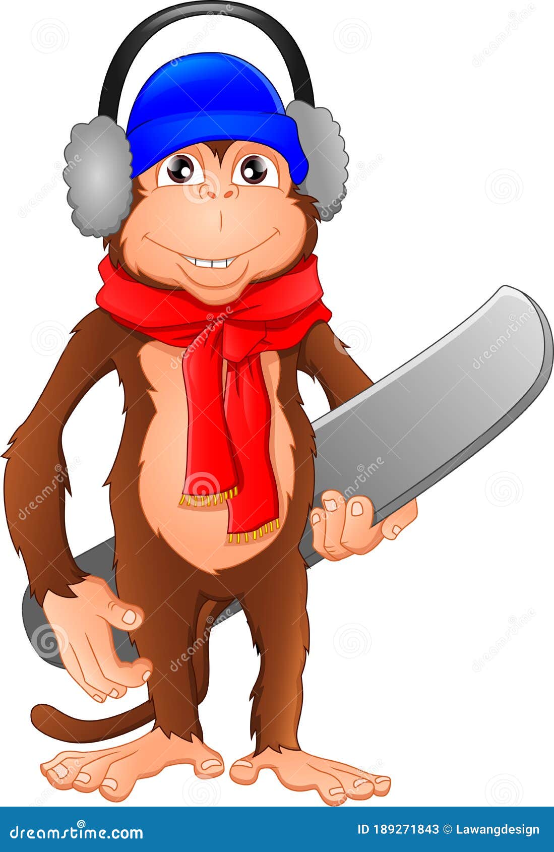 Monkey playing skiing stock vector. Illustration of climb - 189271843