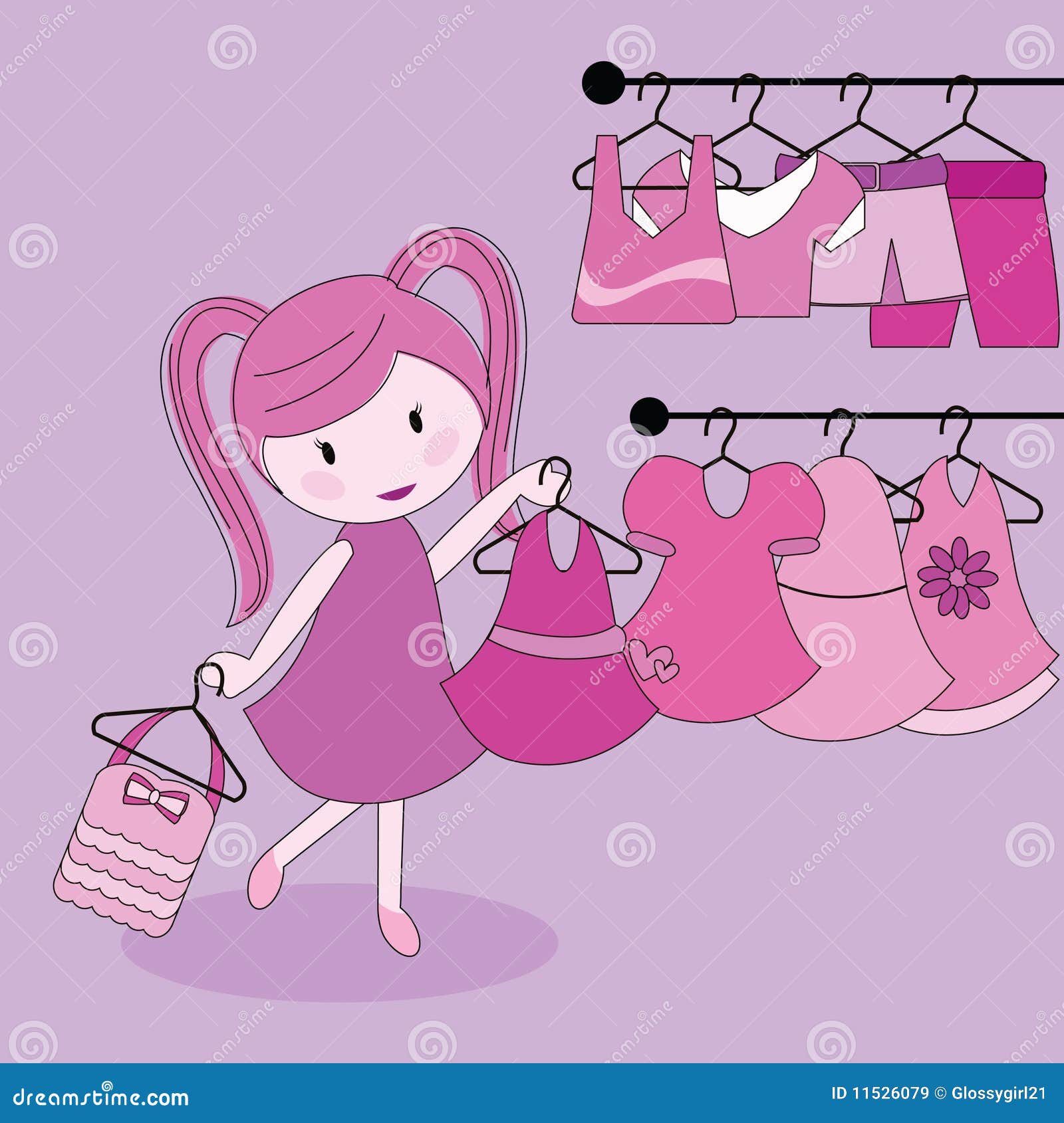 Meisje Dat Voor Kleren Winkelt Vector Illustratie - Illustration of ...