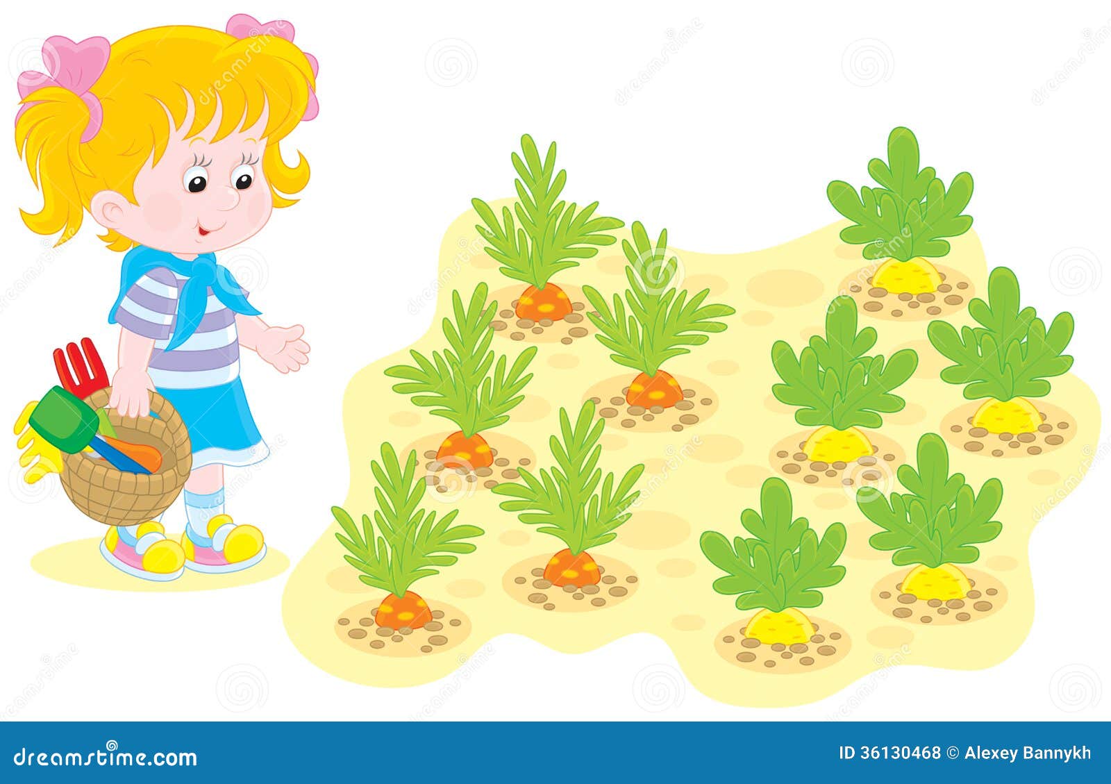 Meisje in een moestuin vector illustratie. Illustration of oogst - 36130468