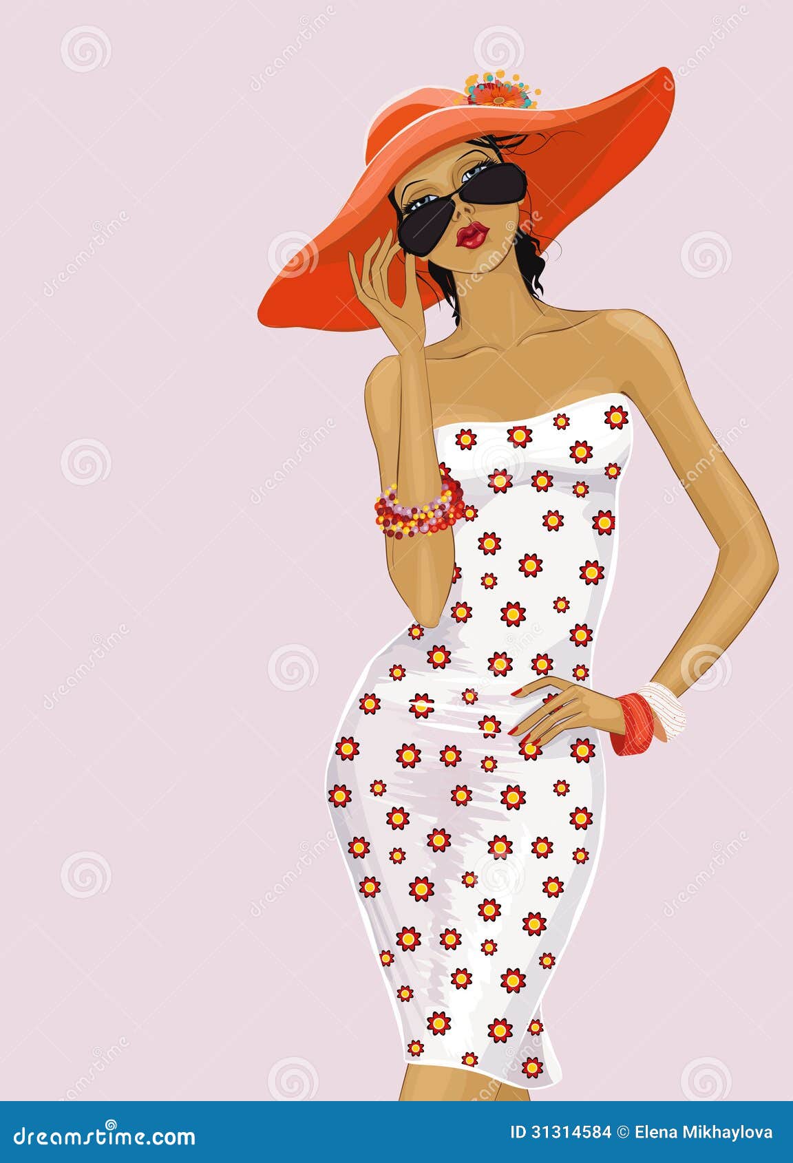 Meisje in een rode hoed vector illustratie. Illustration of schoonheid ...