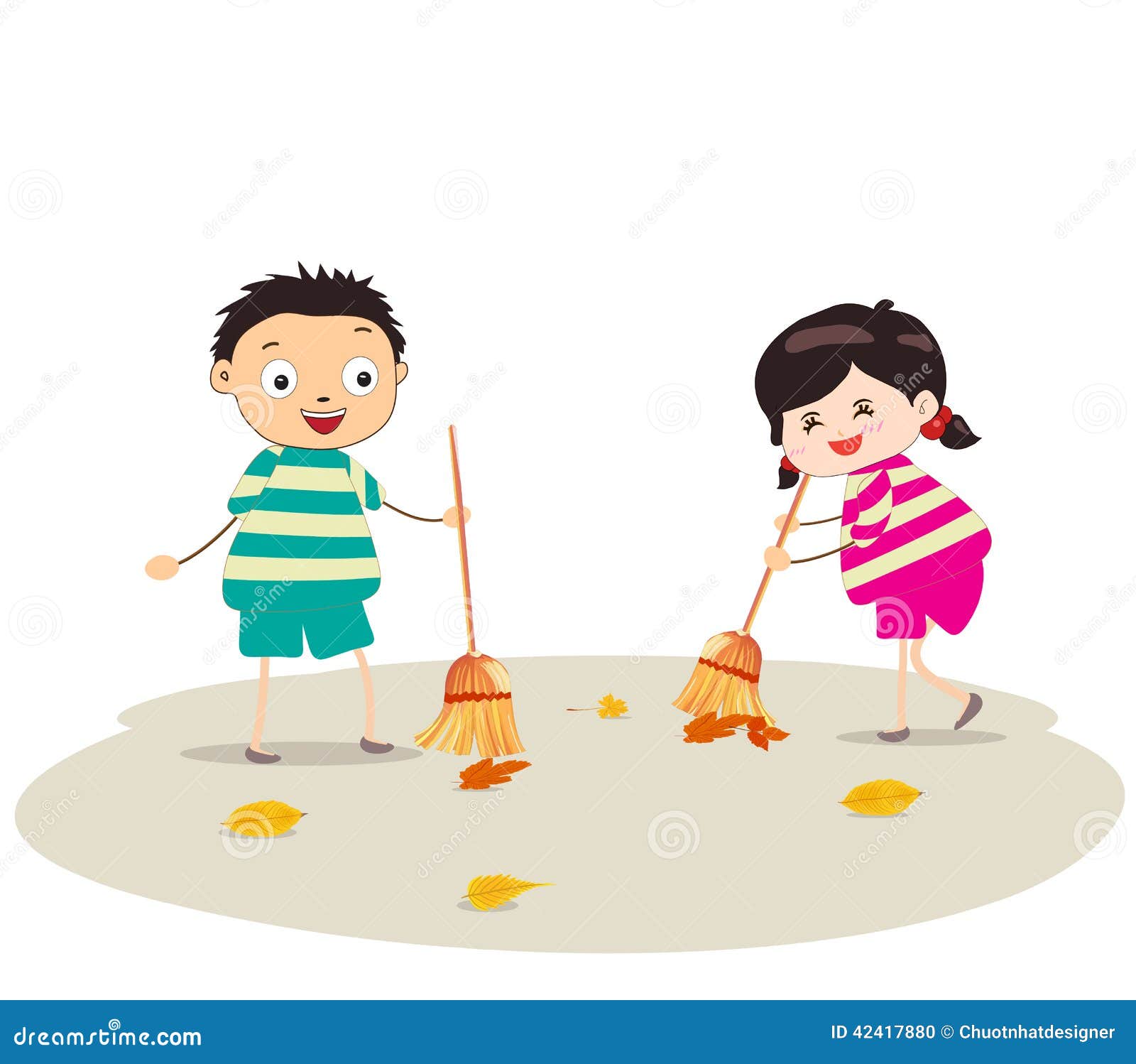 Meisje En Jongens Het Vegen Vector Illustratie - Illustration of wijfje ...