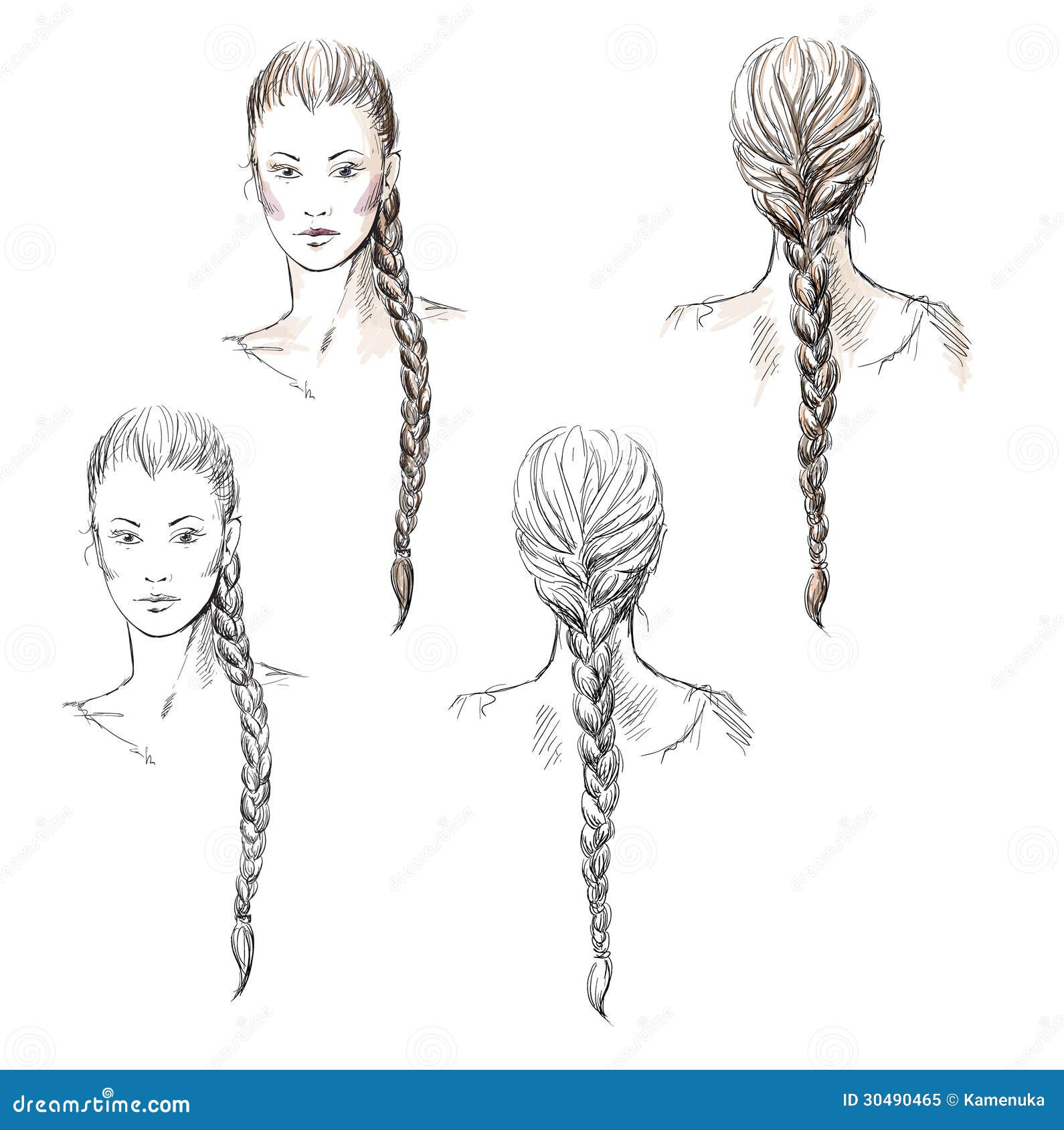 Meisje Met Een Hand-drawn Vlecht, Vector Illustratie - Illustration of ...