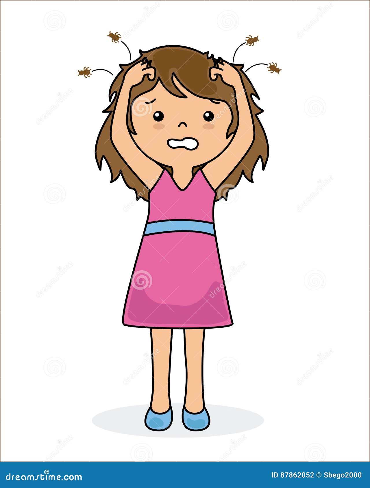 Meisje met luizen vector illustratie. Illustration of neten - 87862052