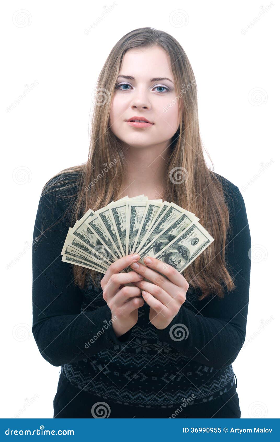 Meisje Met Pakje Van Geld in Haar Handen Stock Afbeelding - Image of ...