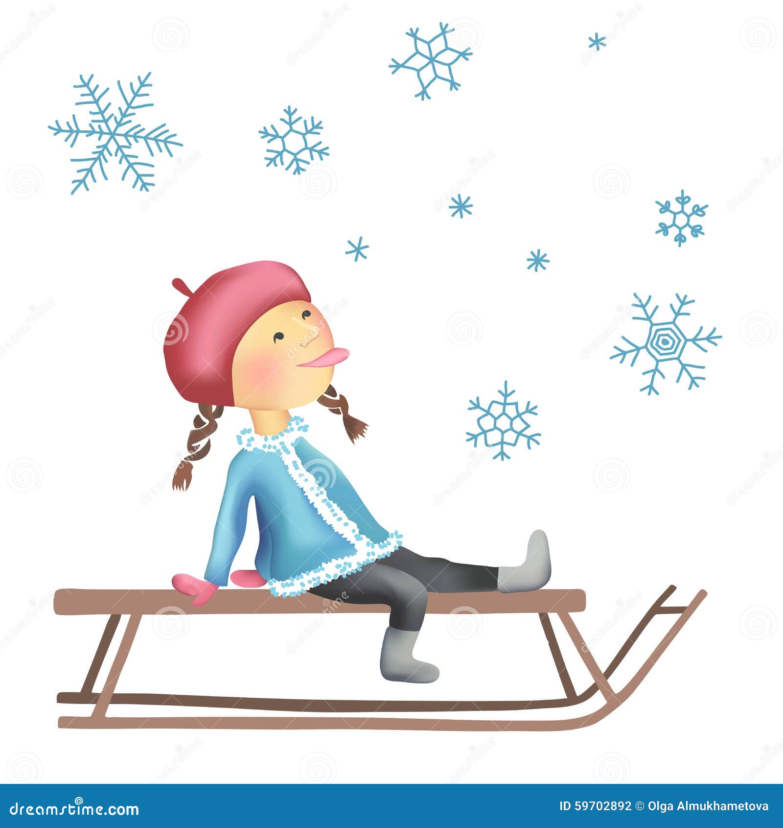 Meisje op de slee vector illustratie. Illustration of beeldverhaal ...