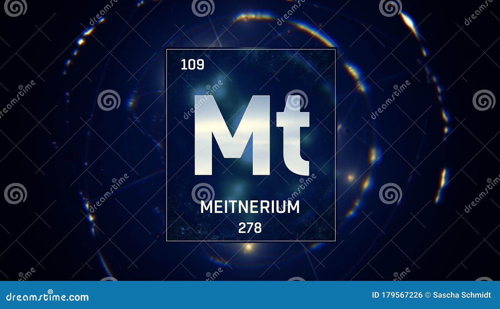 Meitnerium As Element 109 of the Periodic Table 3D Illustration on Blue ...