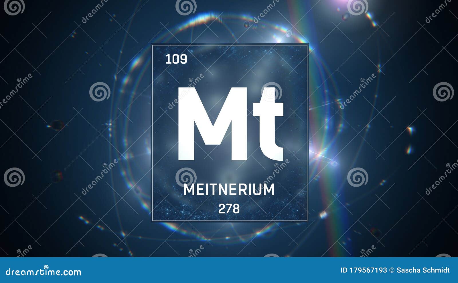 Meitnerium As Element 109 of the Periodic Table 3D Illustration on Blue ...