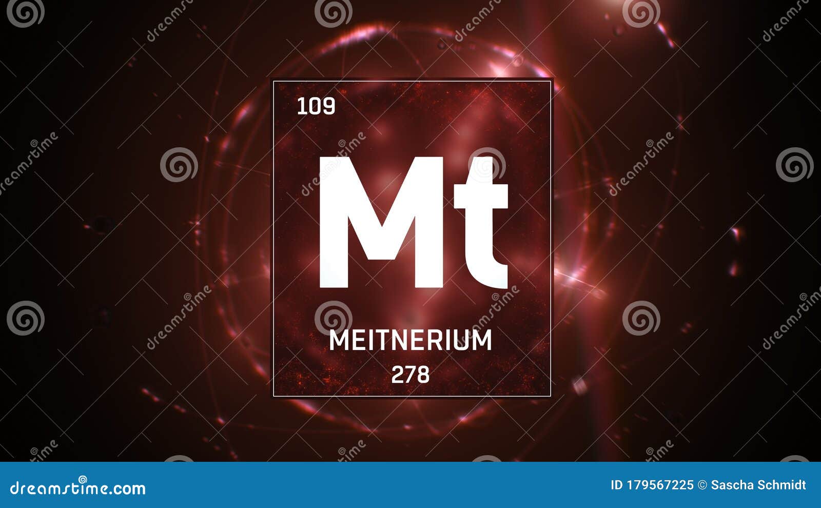 Meitnerium As Element 109 of the Periodic Table 3D Illustration on Red ...