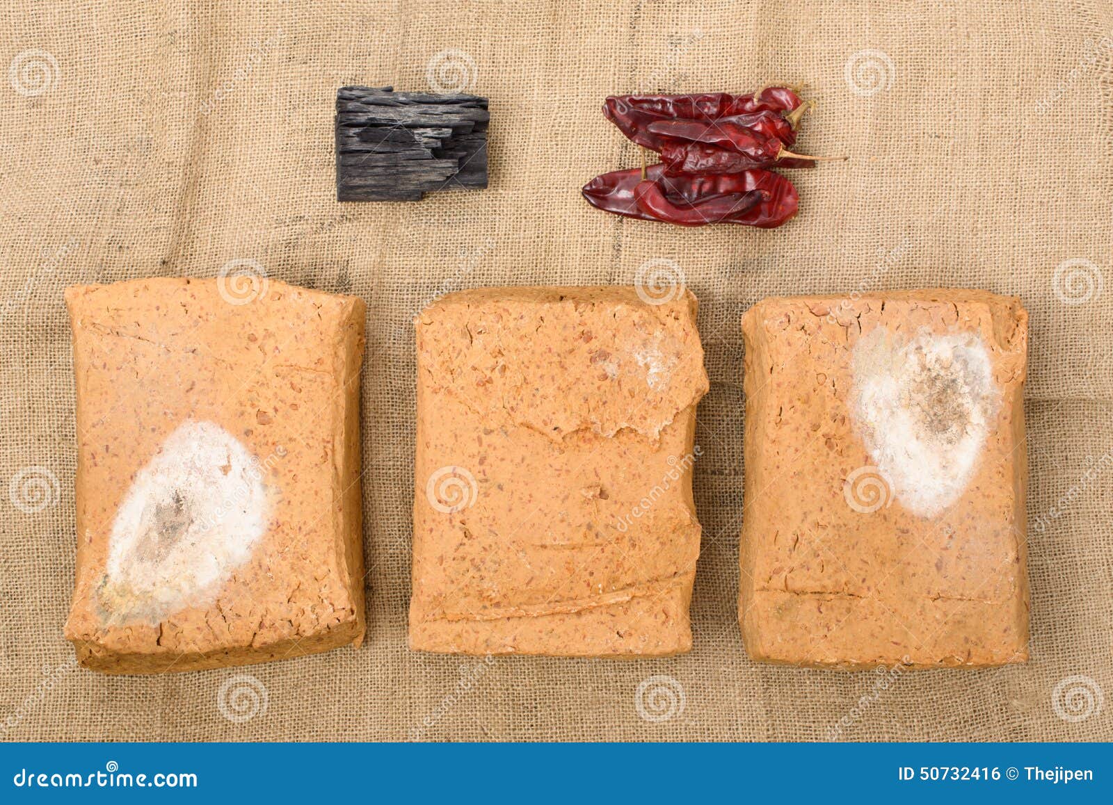 Meju and Basic Ingredients To Make Doenjang Stock Photo - Image of ...