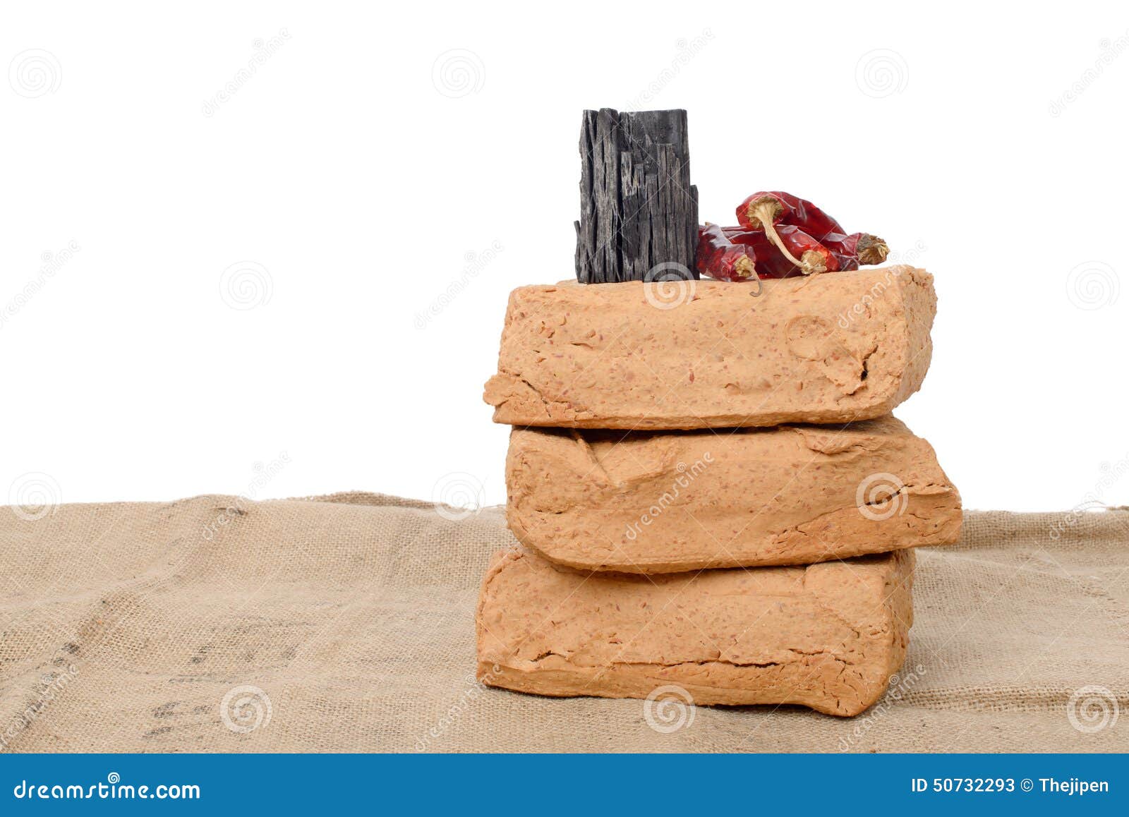 Meju and Basic Ingredients To Make Doenjang Stock Image - Image of ...