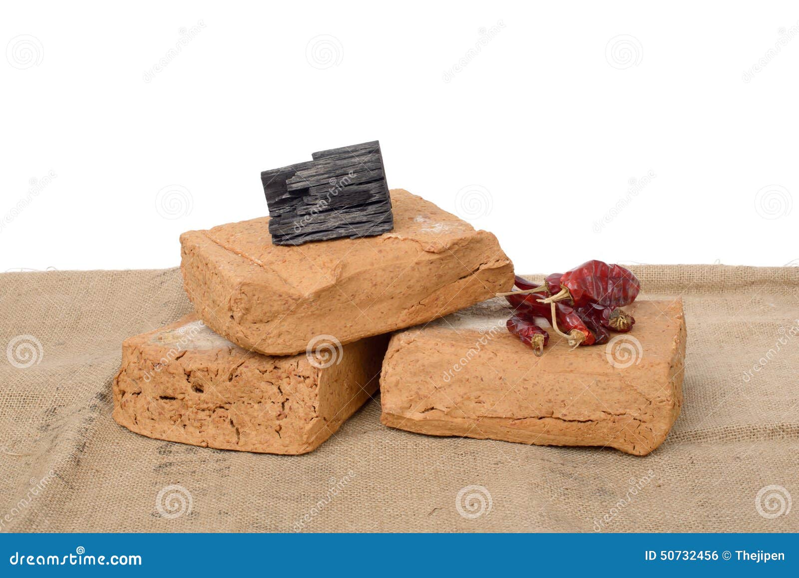 Meju and Basic Ingredients To Make Doenjang Stock Photo - Image of ...