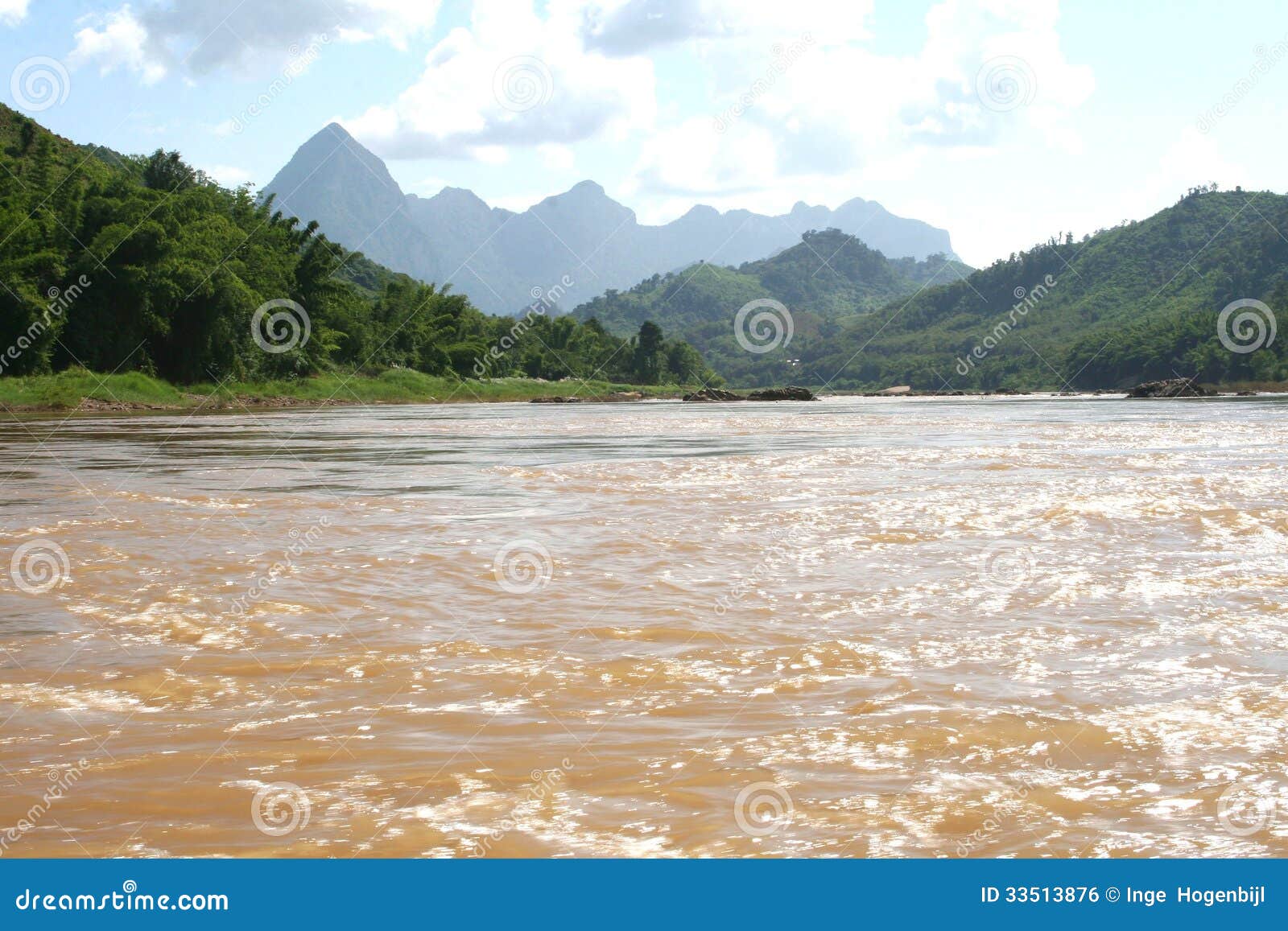 Mekong River and Mountain Peaks between Laos and Thailand, Asia Stock ...