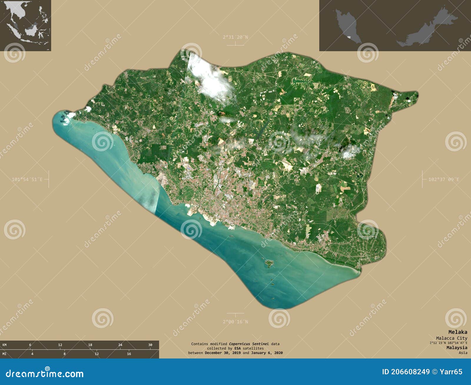 Melaka, Malaysia - Composition. Sentinel-2 Satellite Stock Illustration ...