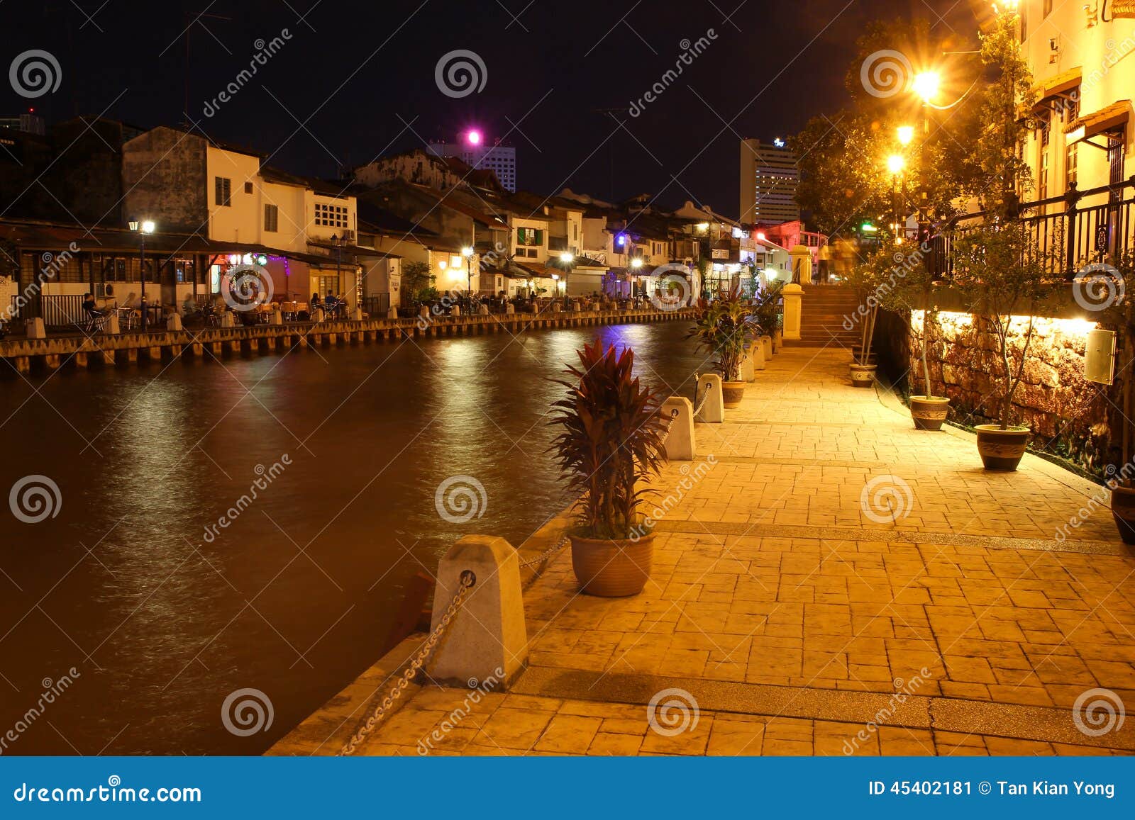 Melaka Riverside at Night, Malaysia Stock Image - Image of river ...