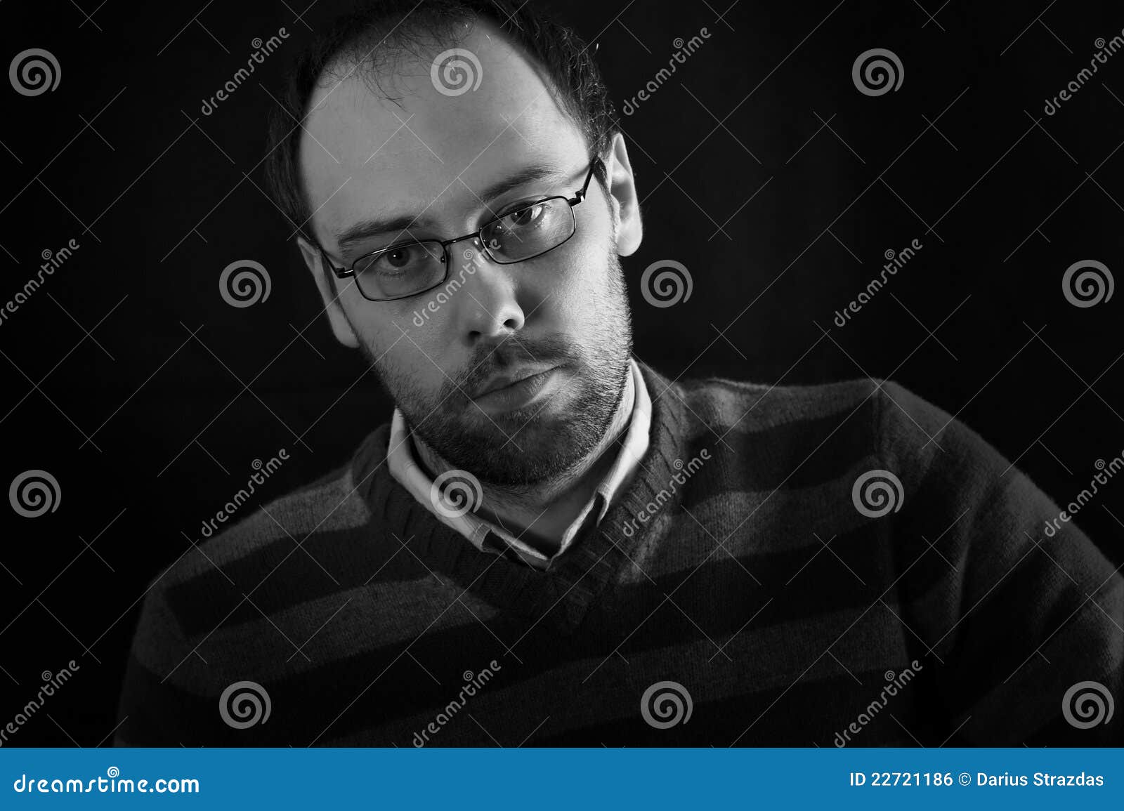Melancholy Look of a Man with Beard Glasses Stock Photo - Image of ...