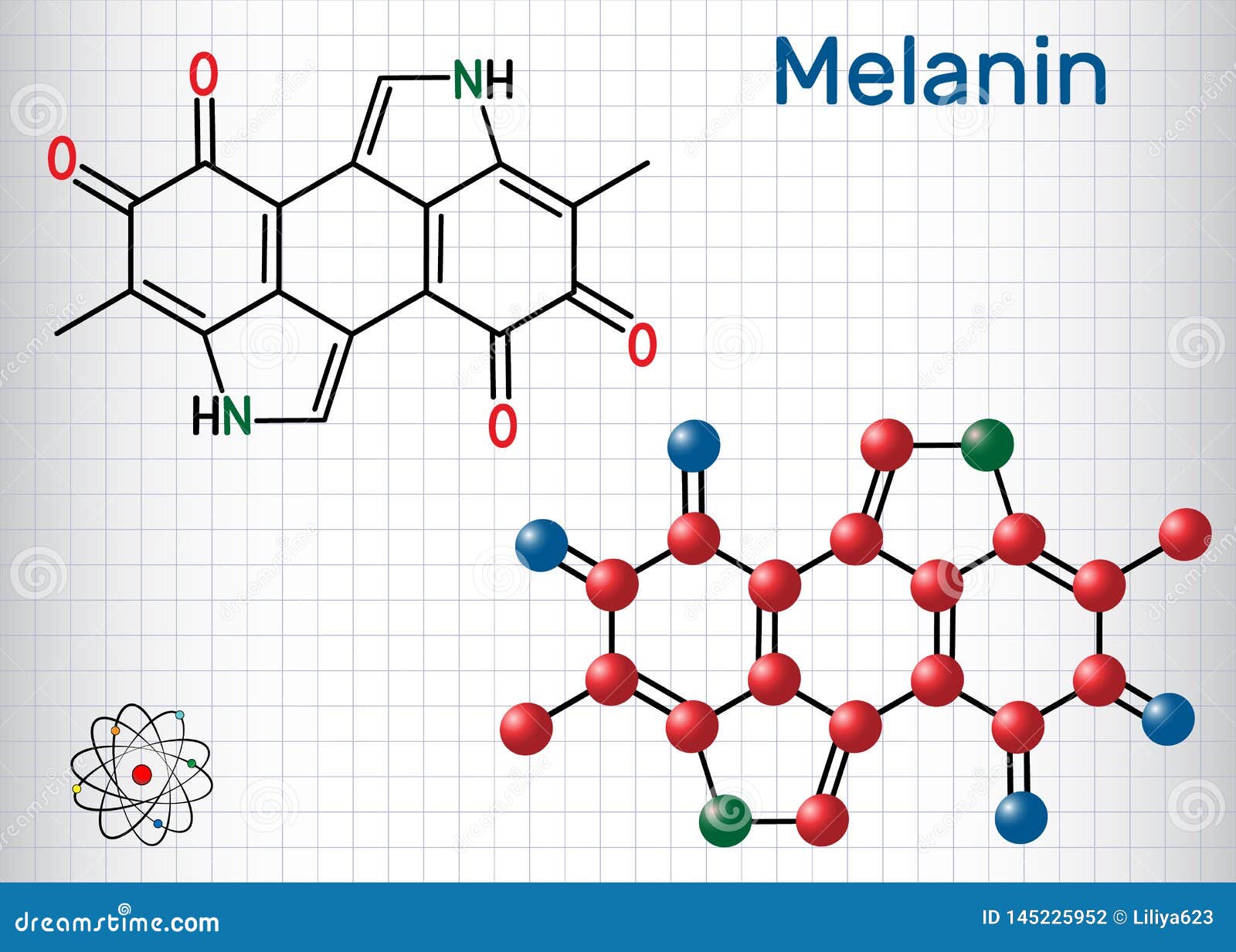 Melanin Molecule. Structural Chemical Formula And Molecule Model. Sheet ...