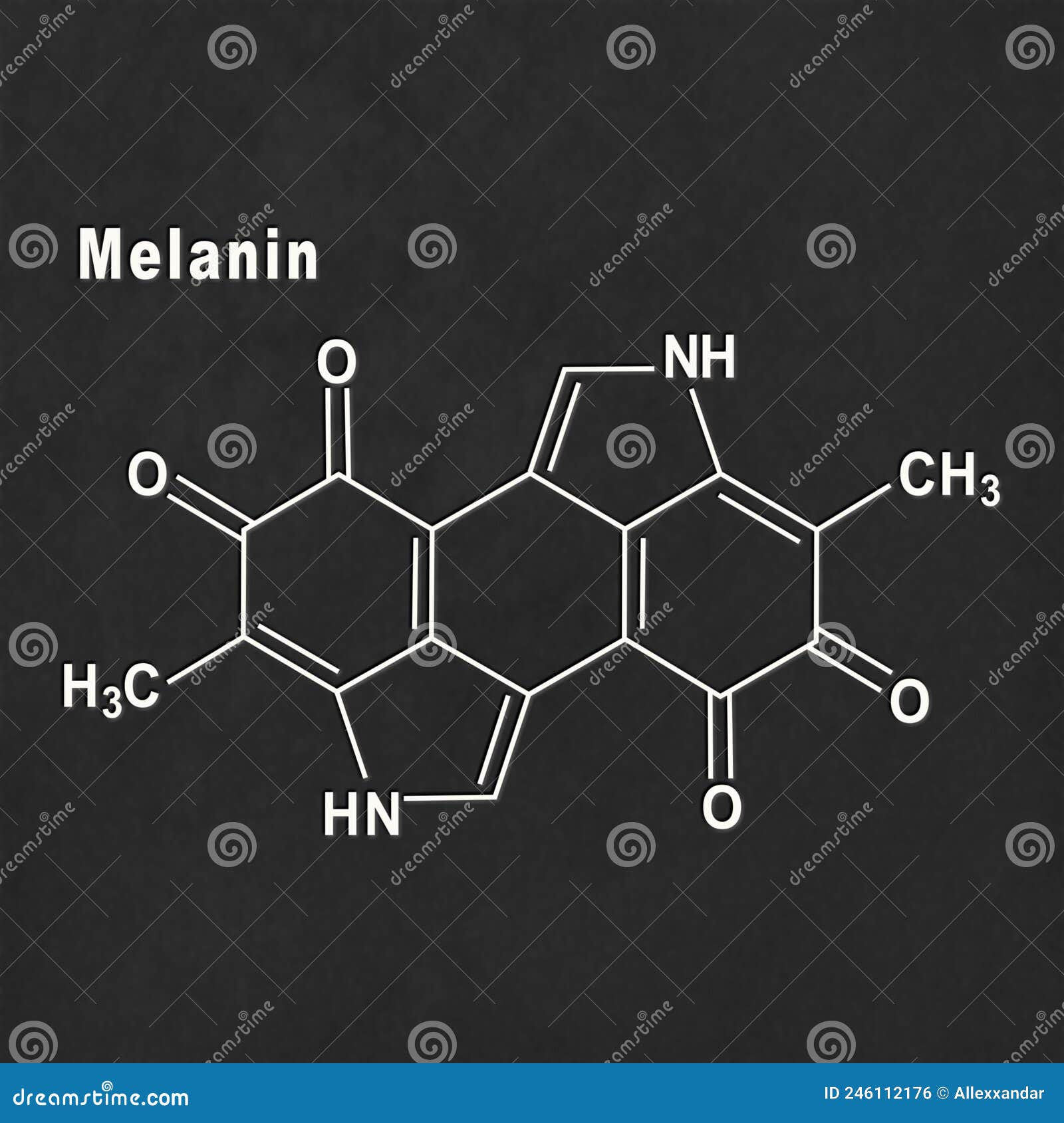Melanin Molecule. Structural Chemical Formula And Molecule Model On The ...