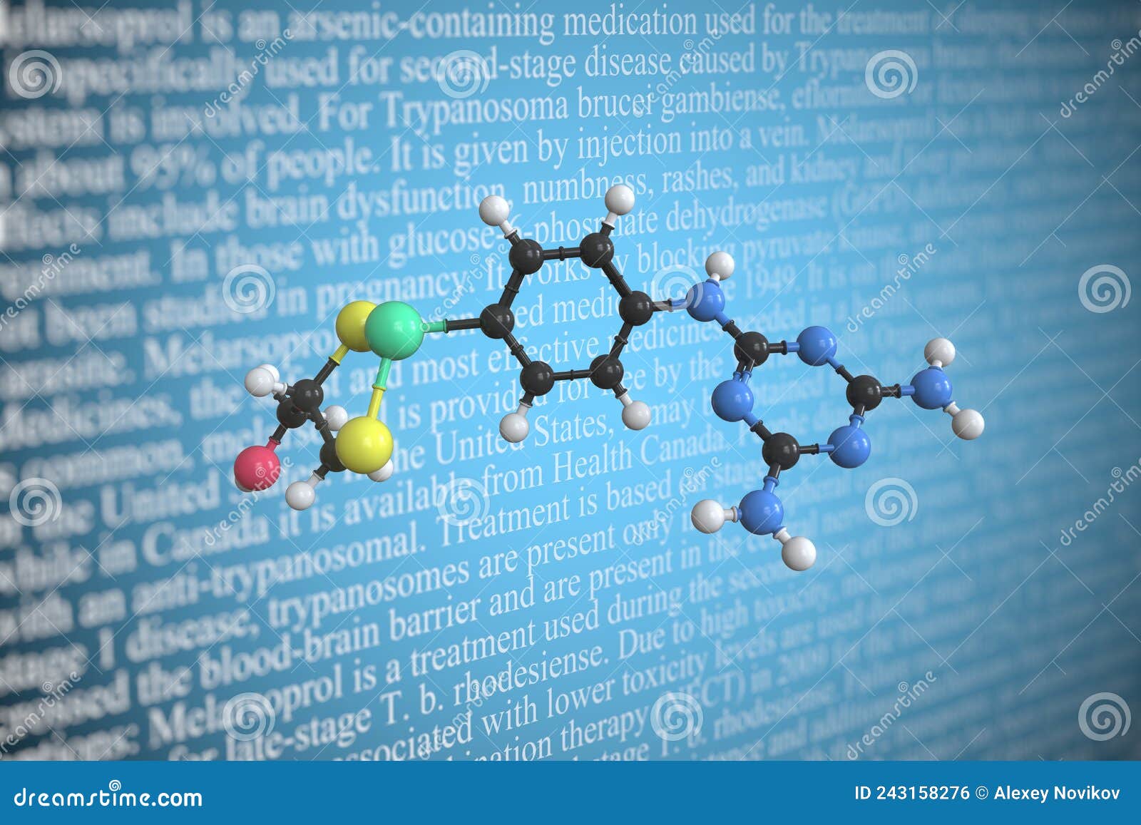Melarsoprol Scientific Molecular Model, 3D Rendering Stock Illustration ...