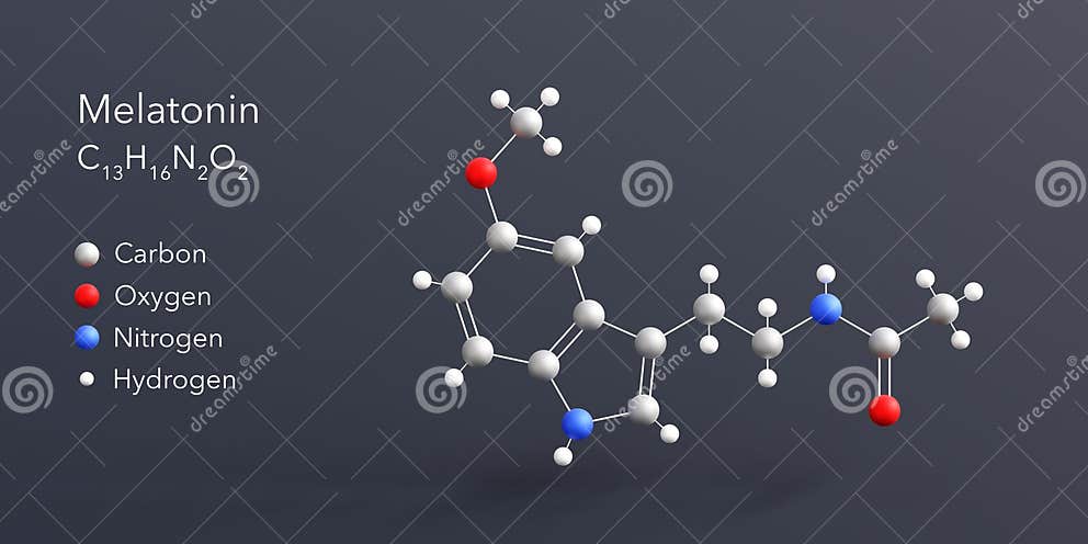 Melatonin Molecule 3d Rendering, Flat Molecular Structure with Chemical ...