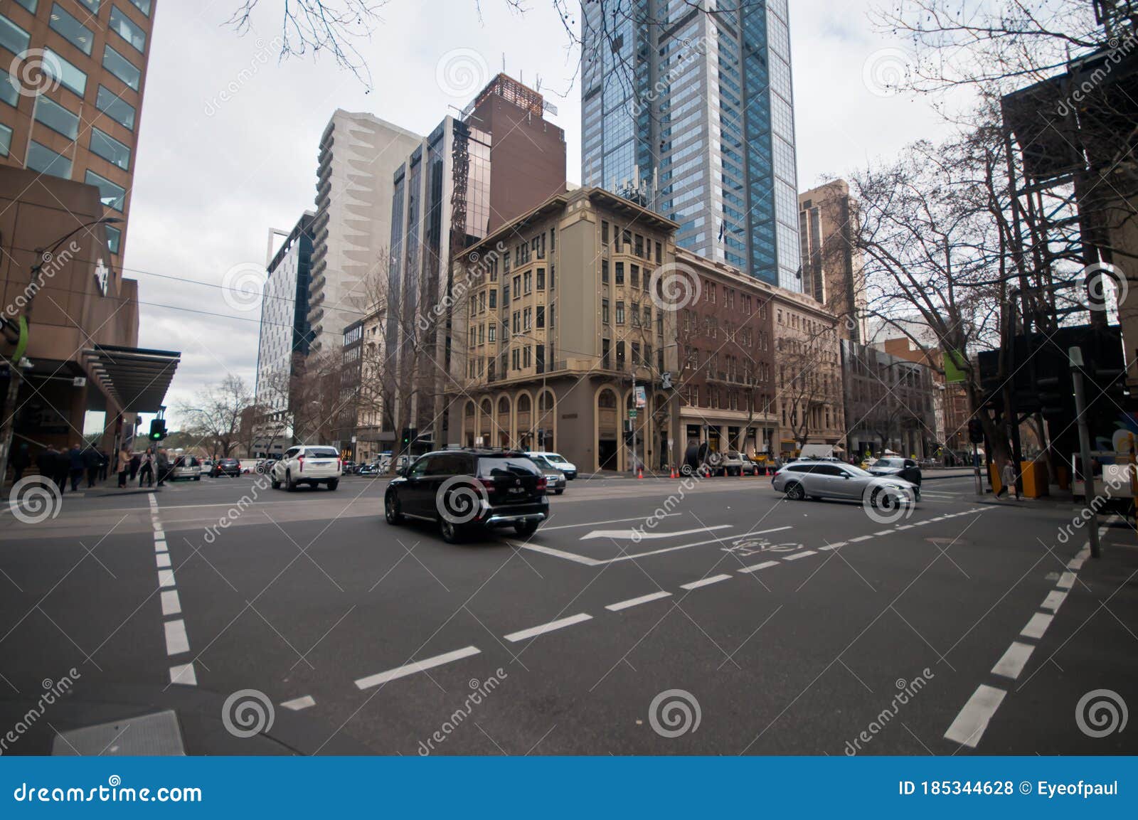 MELBOURNE, AUSTRALIA - JULY 26, 2018: Busy Streets Intersection with ...