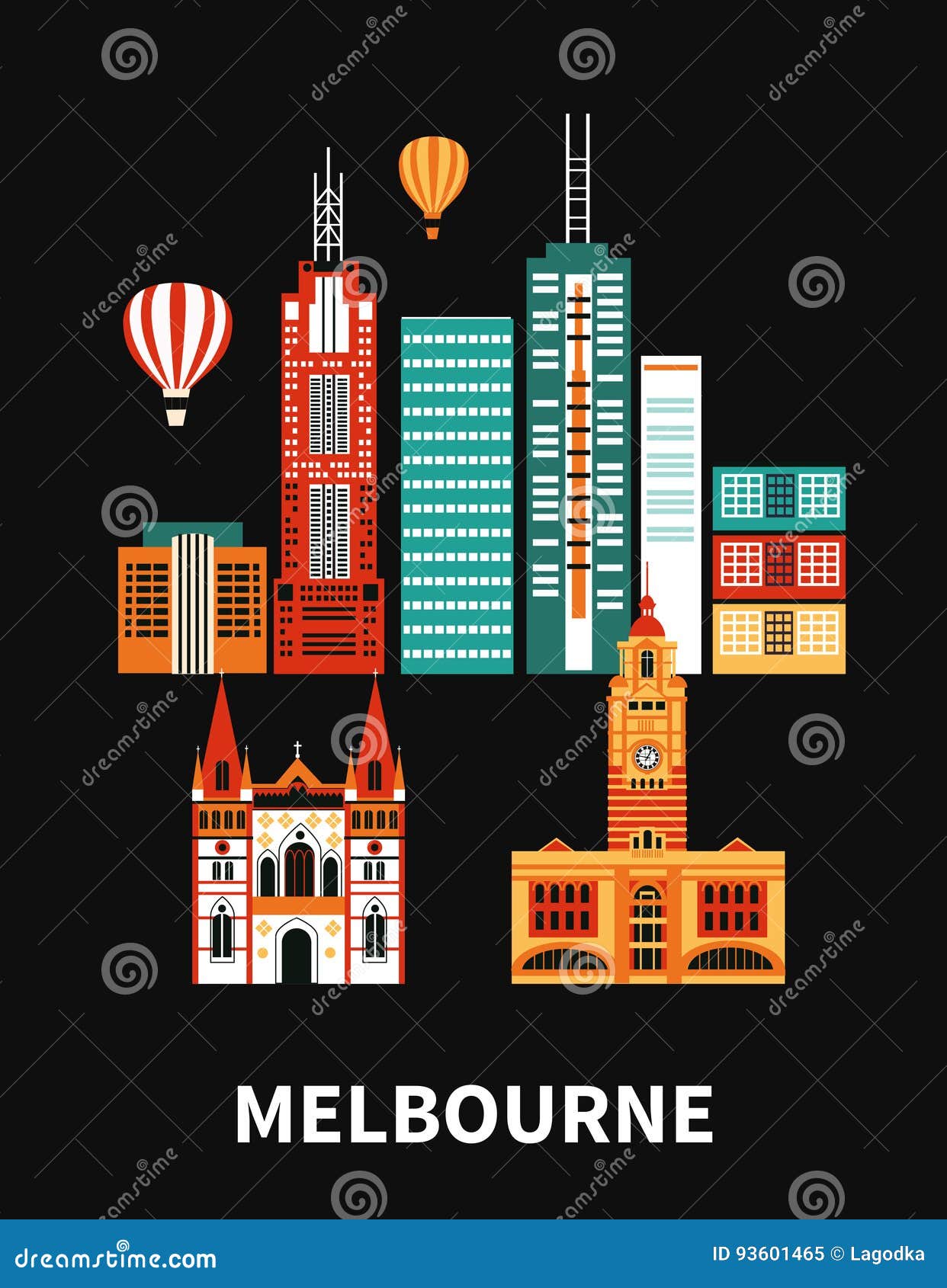 Melbourne city stock vector. Illustration of travel, waterfront - 93601465