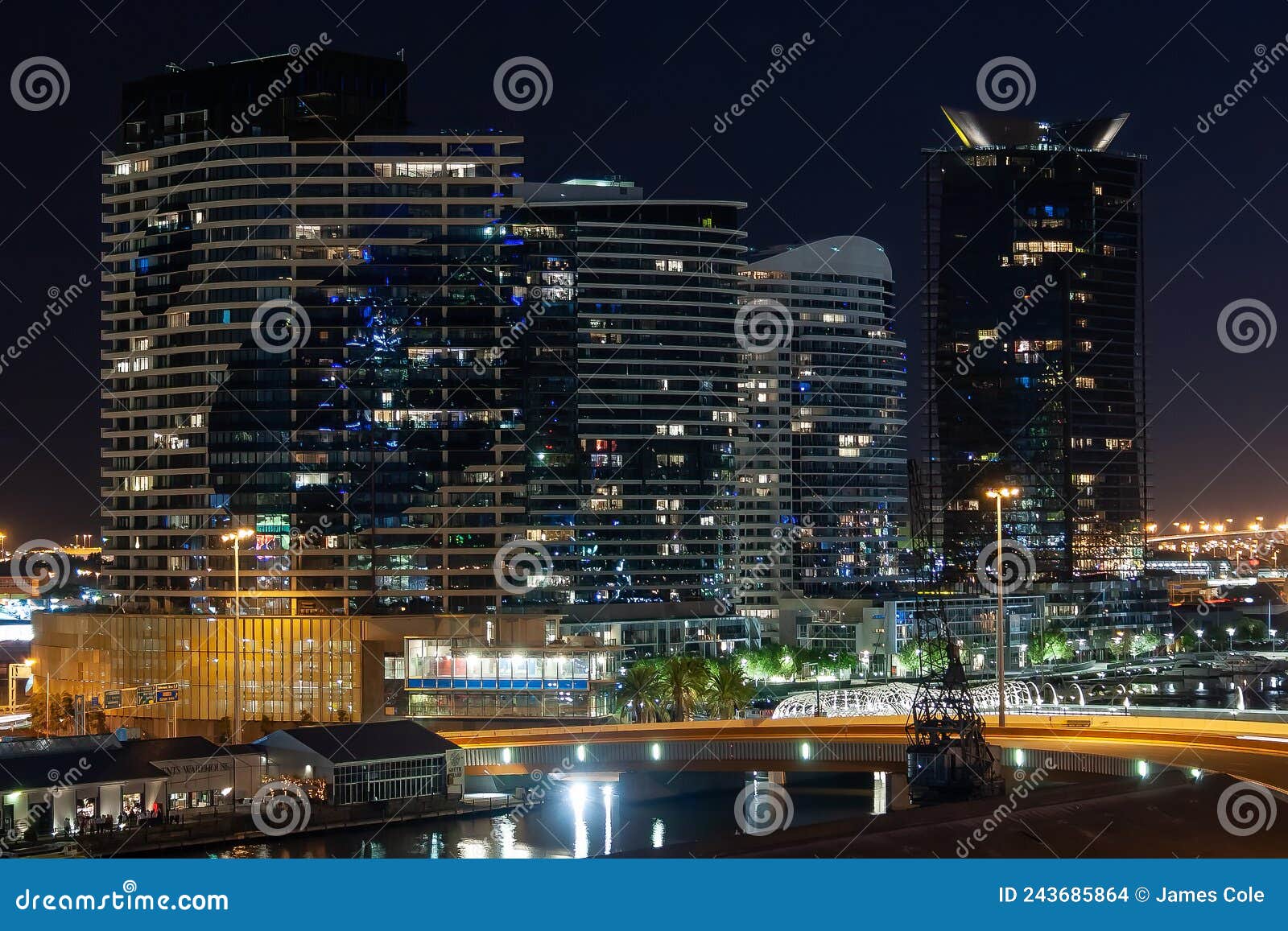 Melbourne City Docklands Precinct Nightscape Full of Lights Stock Photo ...