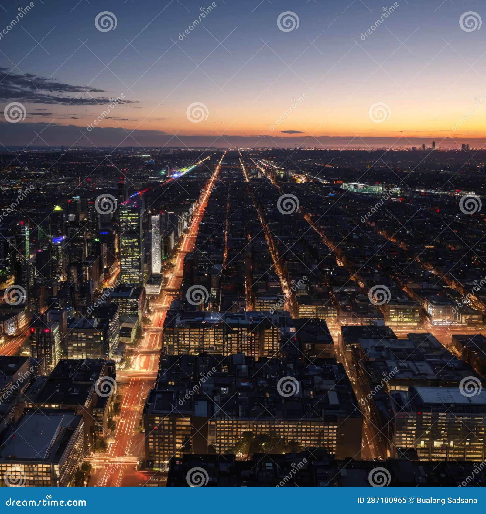 Melbourne City at Night Made with Generative AI Stock Illustration ...