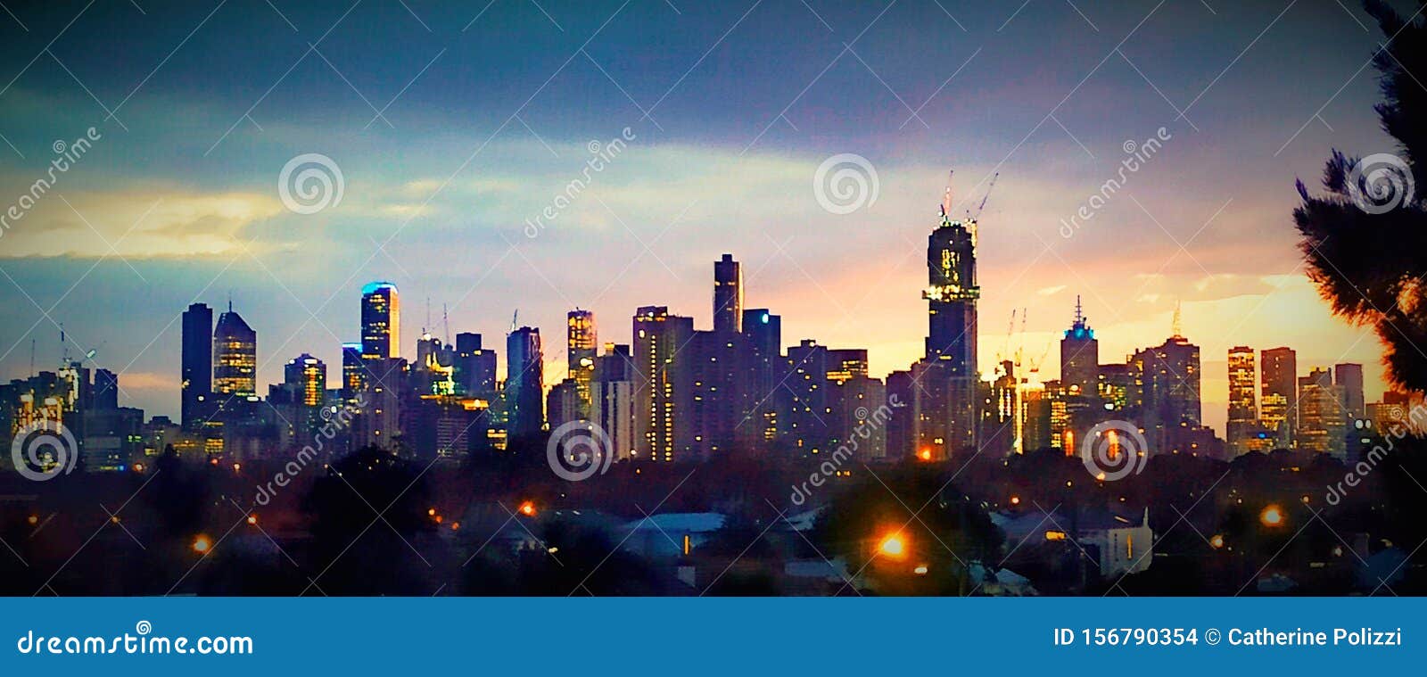Melbourne City Panorama during Sunset Stock Photo - Image of buildings ...