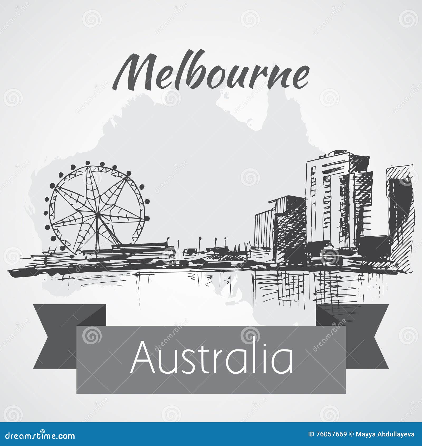 Melbourne City Scape Sketch - Australia. Stock Vector - Illustration of ...
