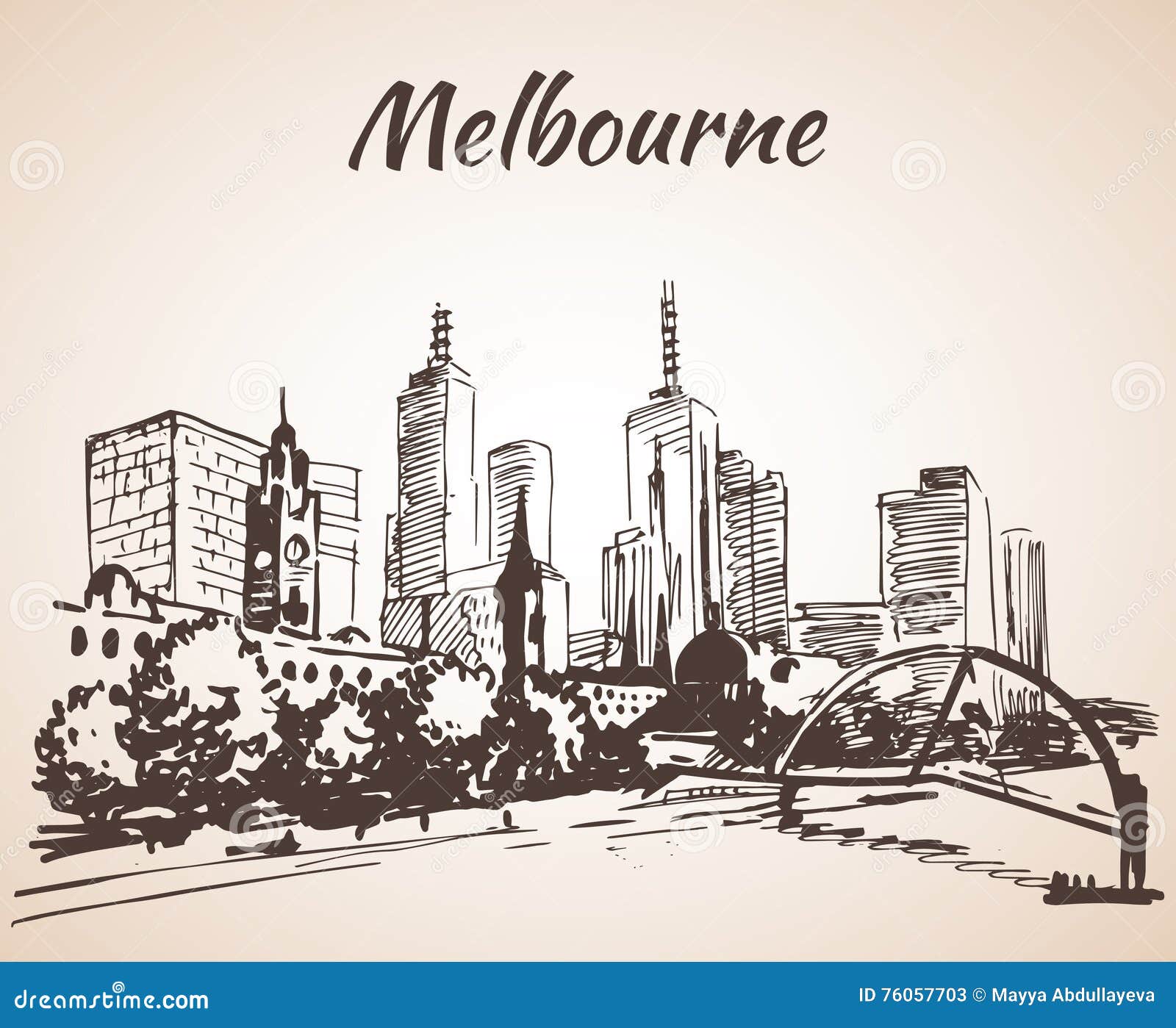 Melbourne City Scape Sketch - Australia. Stock Vector - Illustration of ...