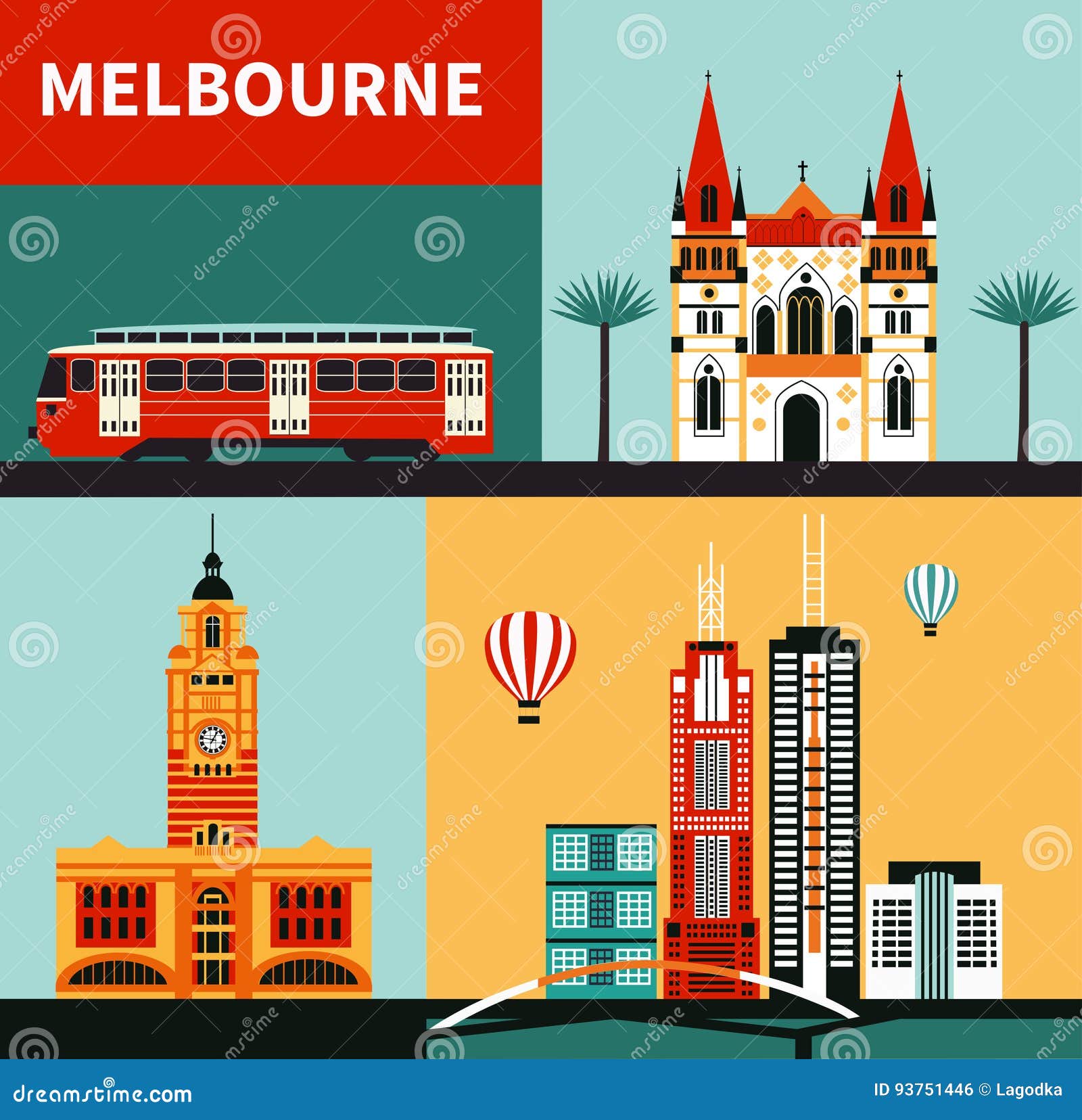 Melbourne city. stock vector. Illustration of skyline - 93751446