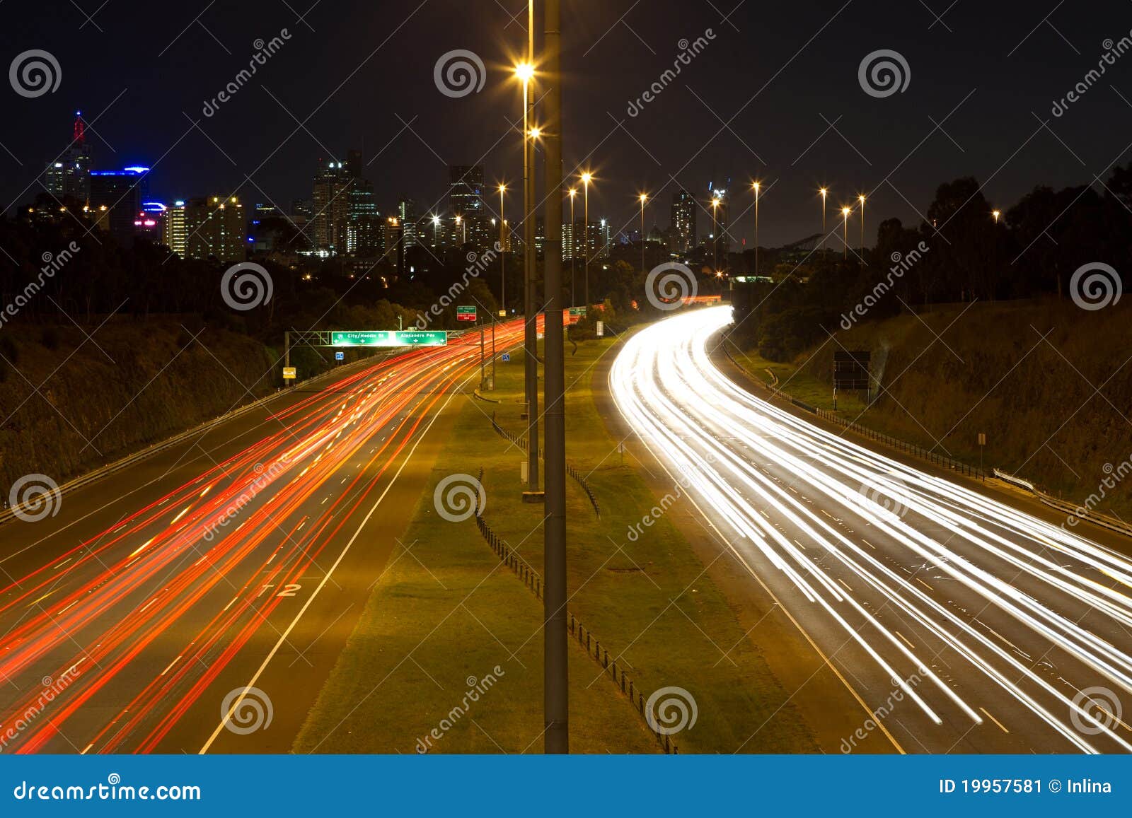 Melbourne Freeway at Night Slow Shutter Stock Image - Image of curve ...